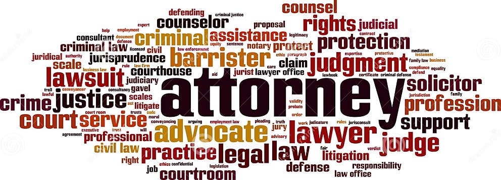 Attorney word cloud stock vector. Illustration of lawbook - 259110411