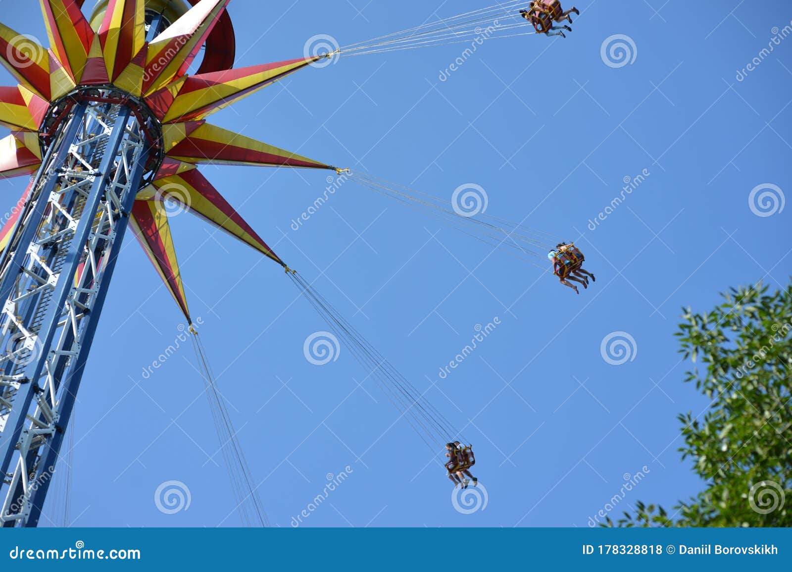 Attraction in the Amusement Park Tower Fall Stock Photo - Image of ...