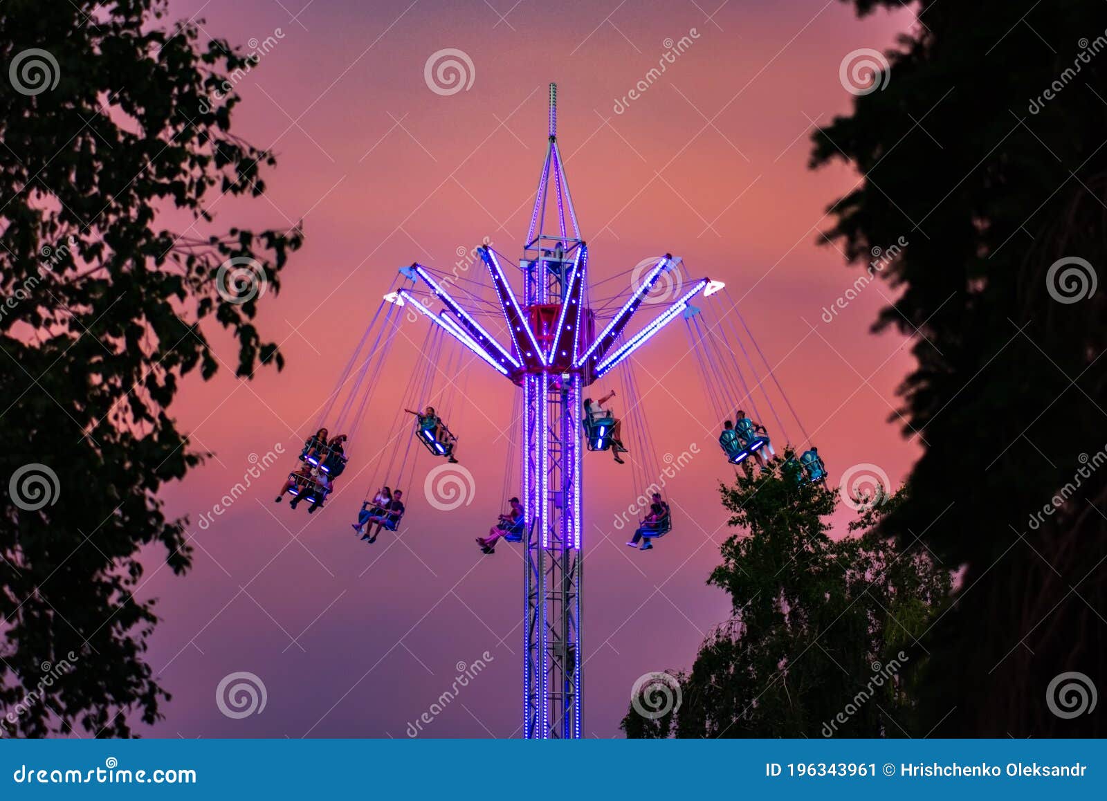 The Attraction Spinning Carousel on a High Tower Editorial Photo ...