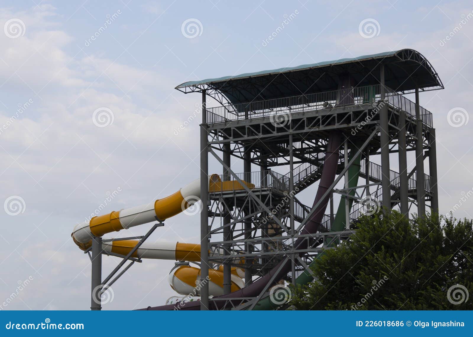 An Attraction in a Water Park in a Steep Angle of Inclination Stock ...