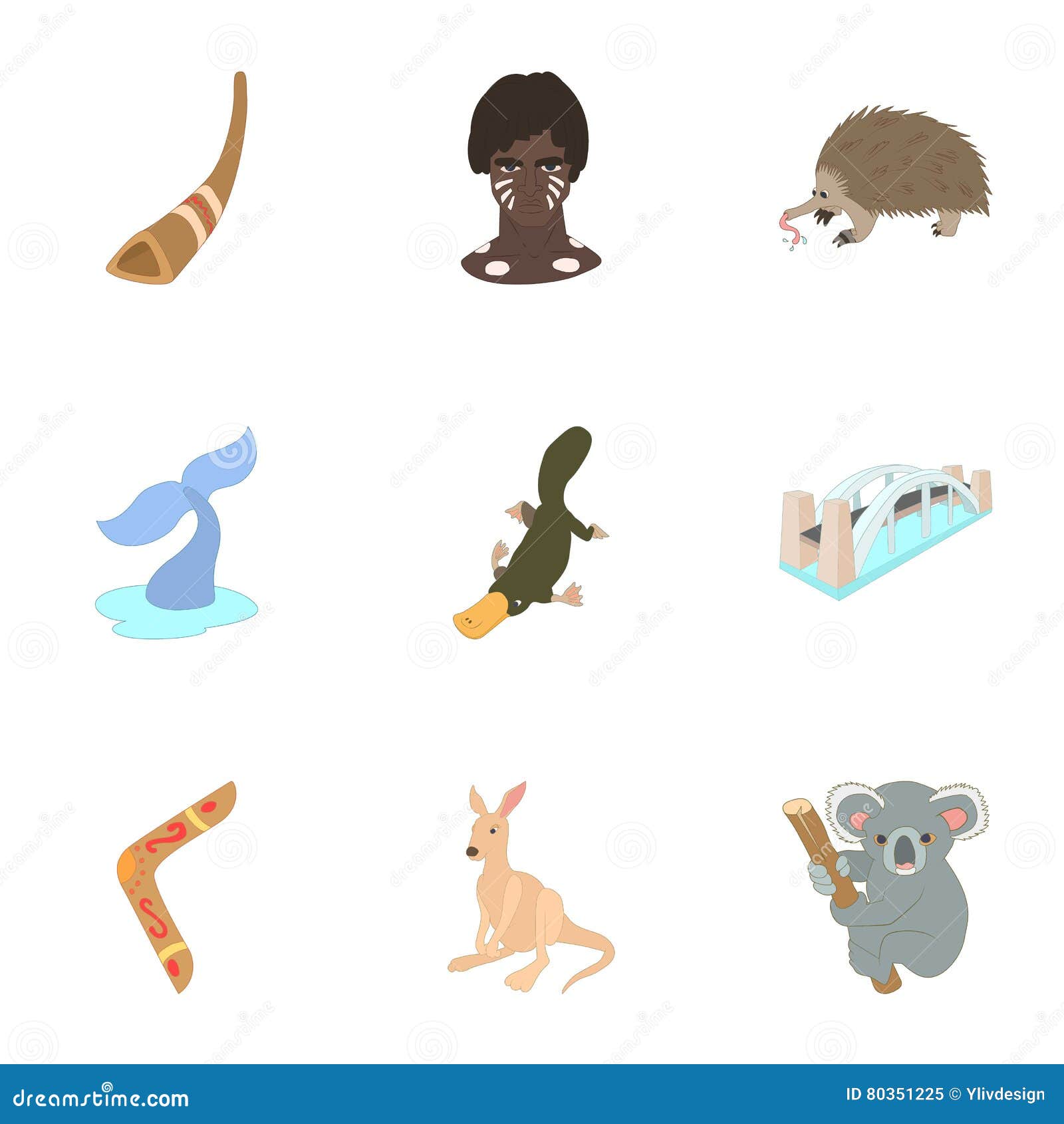 Attractions of Australia Icons Set, Cartoon Style Stock Vector ...