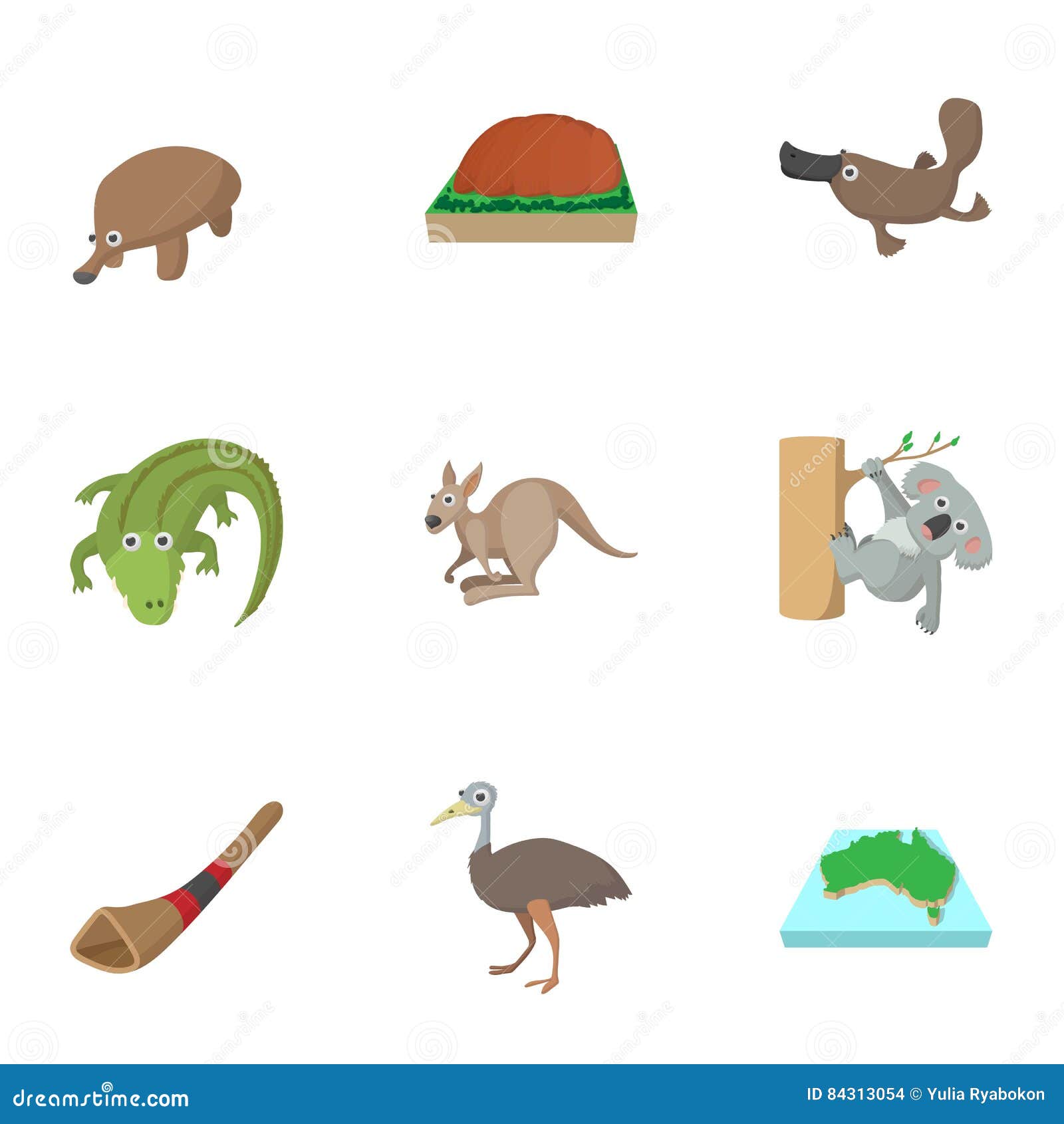 Attractions of Australia Icons Set, Cartoon Style Stock Vector ...