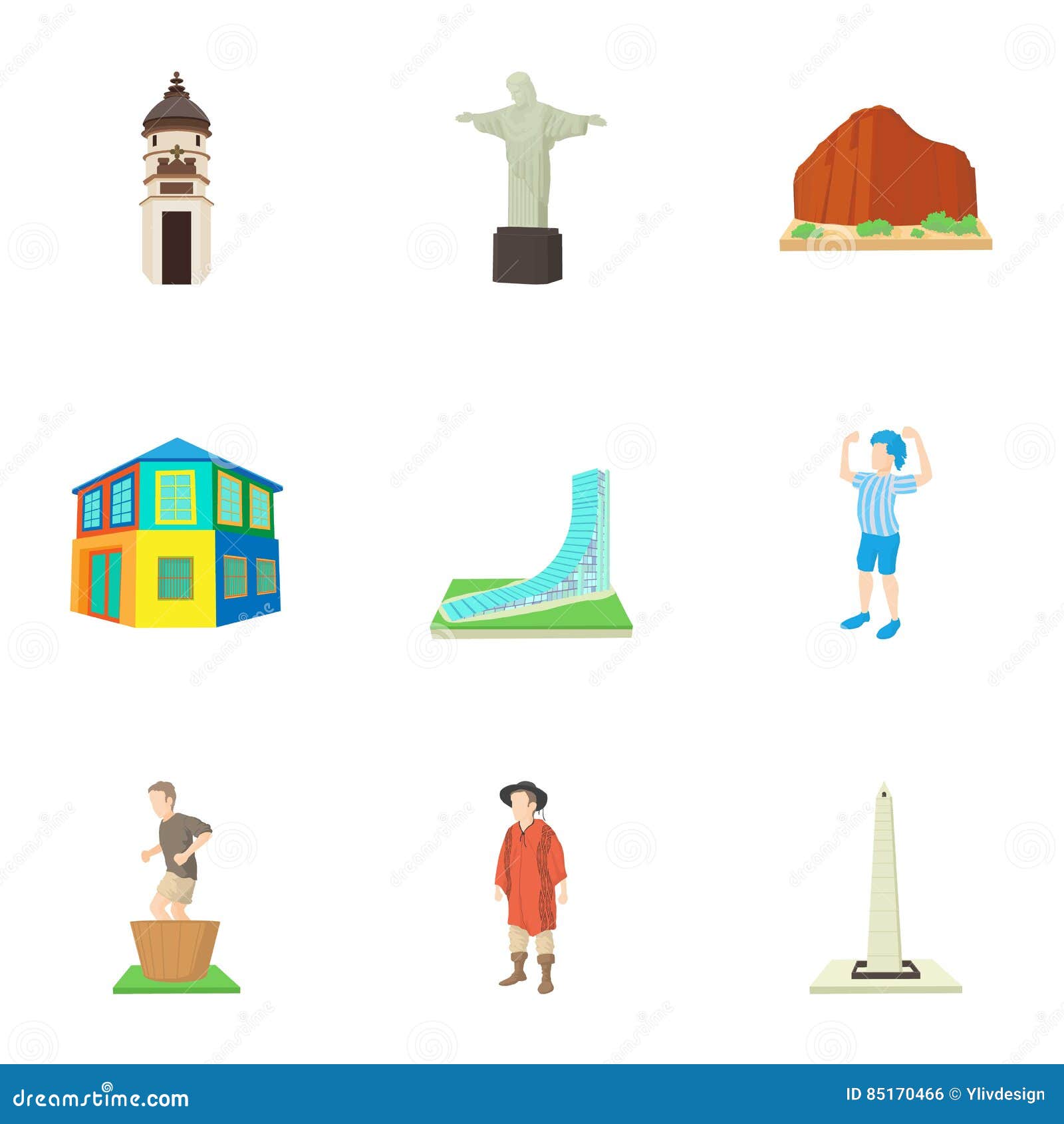 Attractions of Brazil Icons Set, Cartoon Style Editorial Photo ...