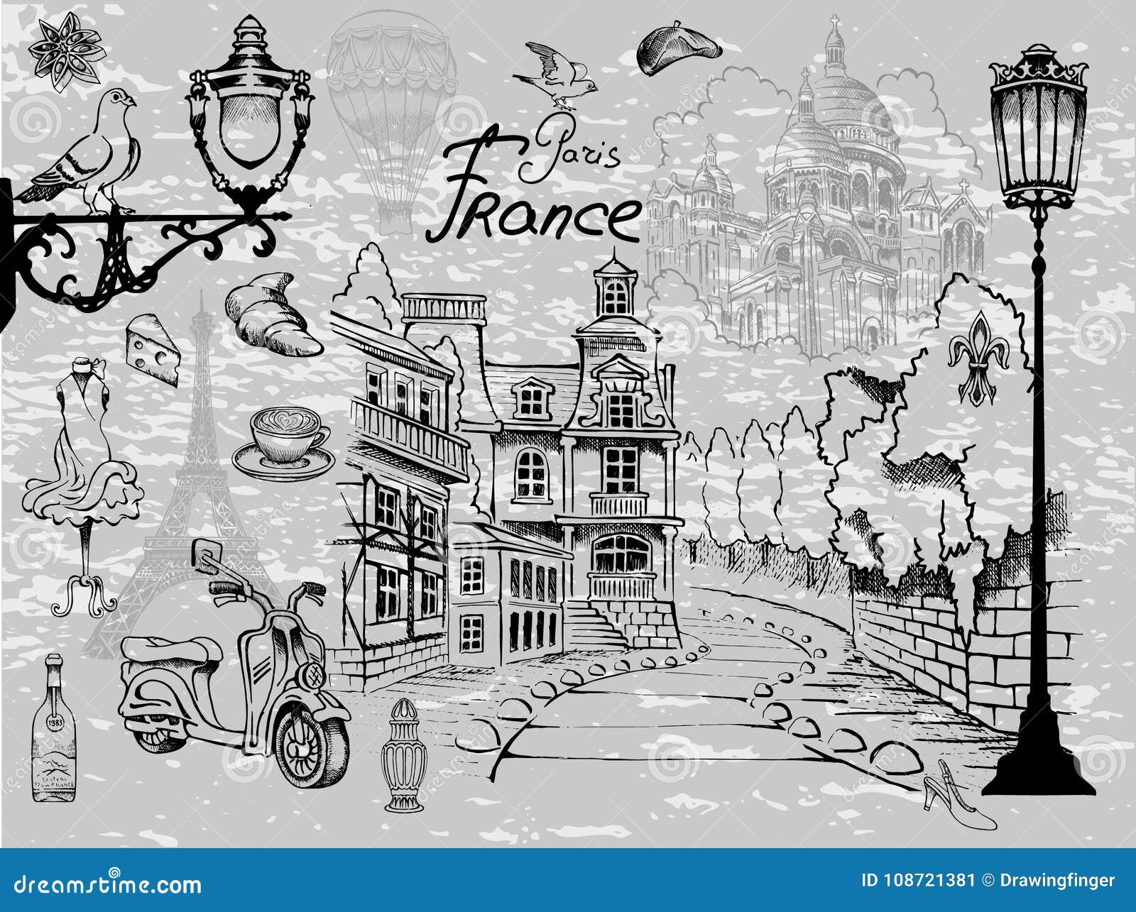 Parisian Views View From The Window To The Eiffel Tower Cartoon Vector ...