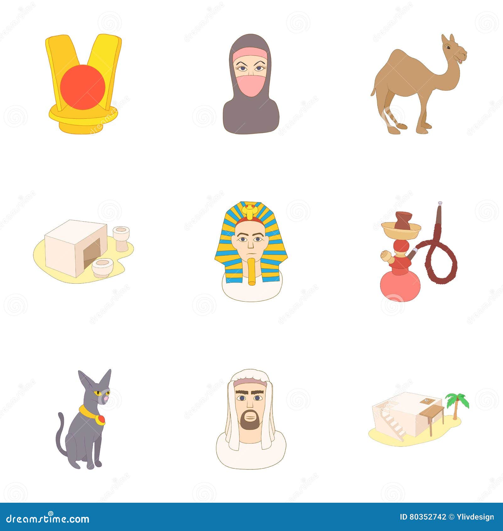 Attractions of Egypt Icons Set, Cartoon Style Stock Vector ...