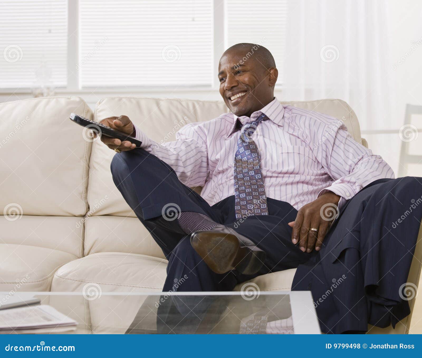 Attractive African American Man Watching TV Stock Photo - Image of ...