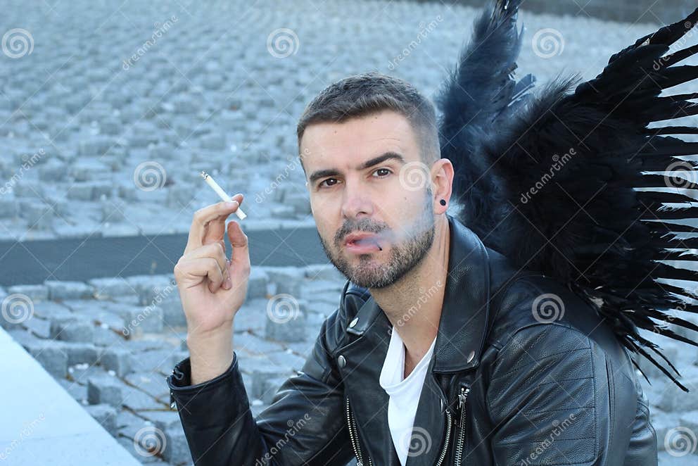Attractive Angel Smoking a Cigarette Stock Image - Image of fallen ...