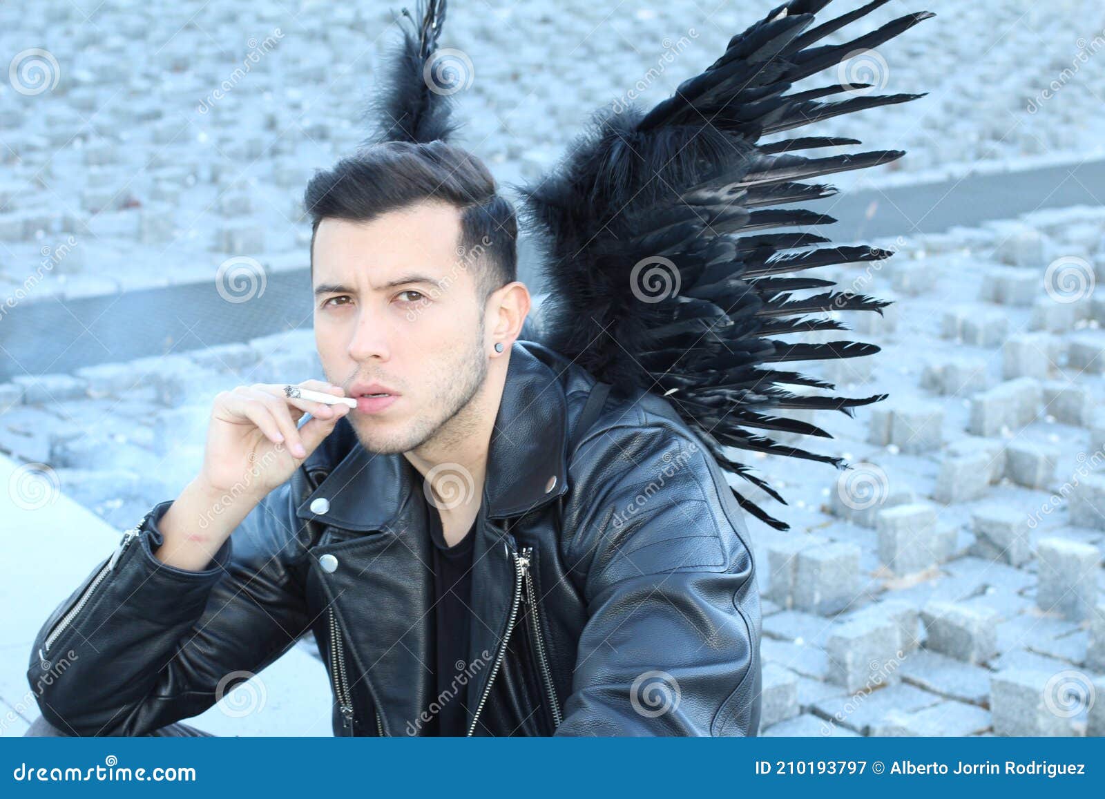 Attractive Angel Smoking A Cigarette Stock Image Image Of Attractive Male 210193797