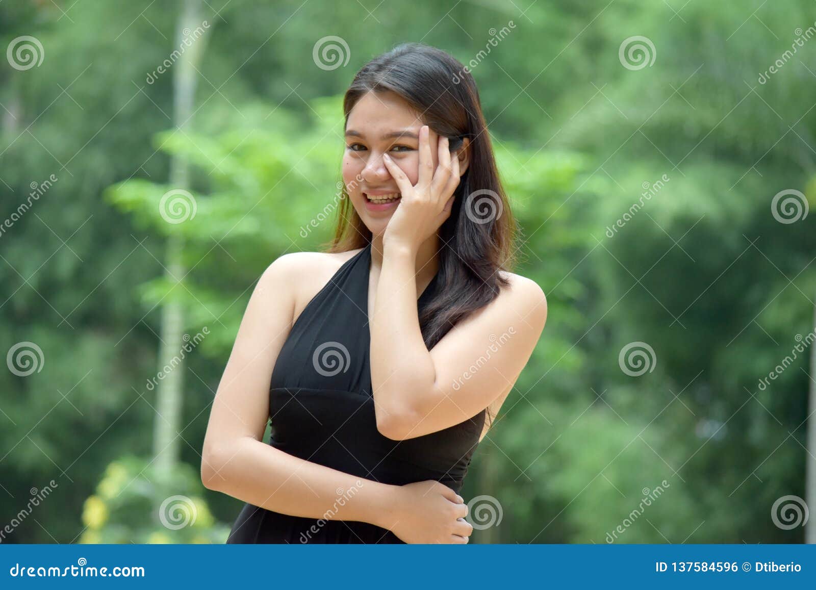Bashful Young Diverse Female Stock Photo - Image of diversity, shyness ...