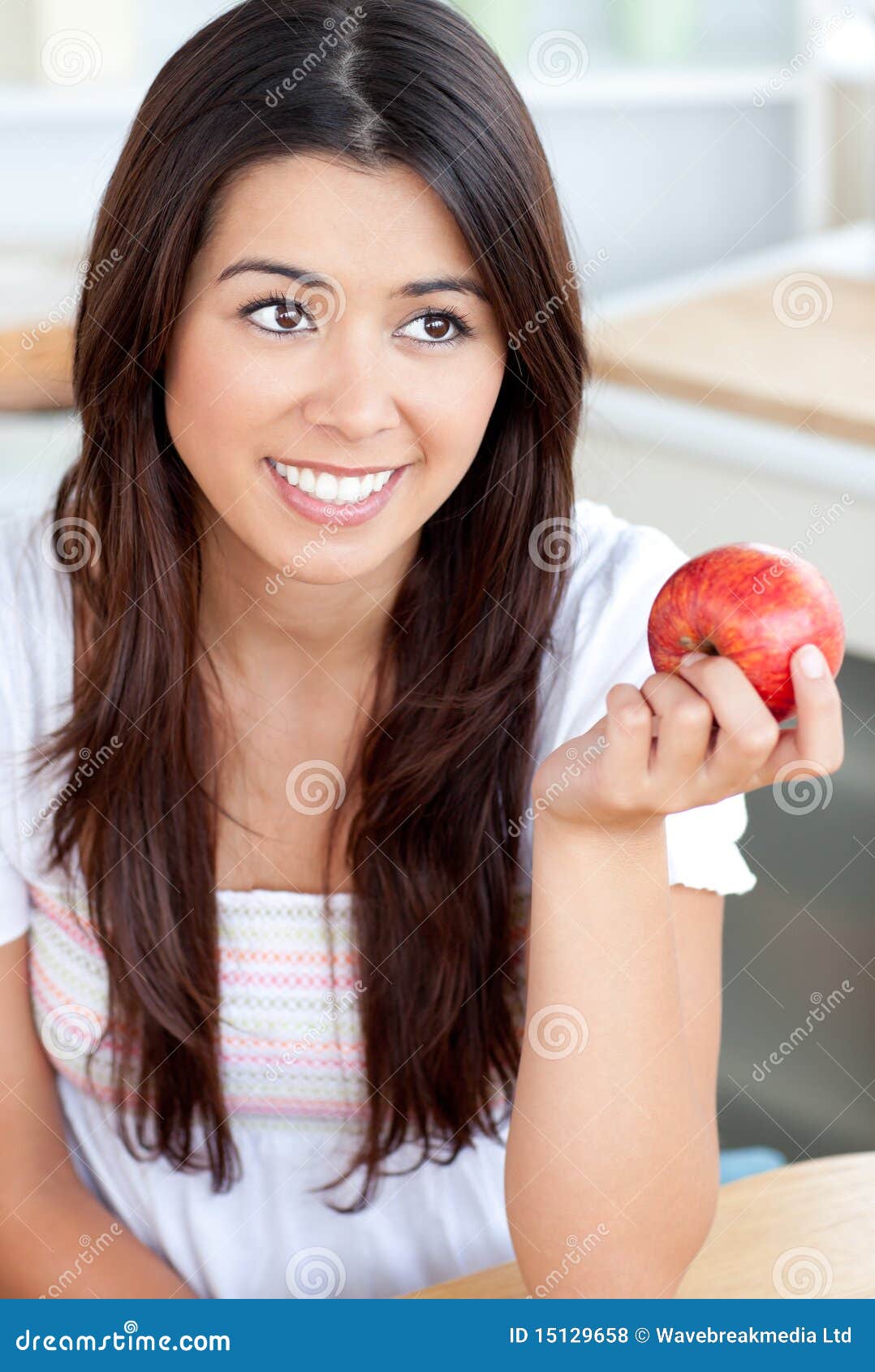 Attractive Asian Woman Eating an Apple Stock Photo - Image of happiness ...