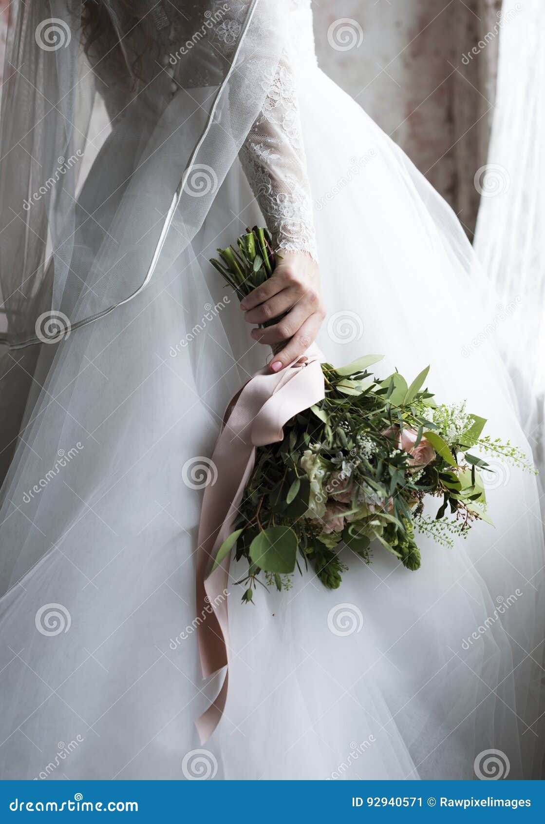 Attractive Beautiful Bride Holding Flowers Bouquet Stock Image - Image ...
