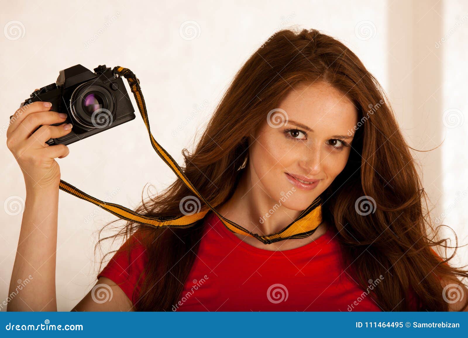 Attractive Beautiful Woman Holding a Retro Camera Stock Image - Image ...