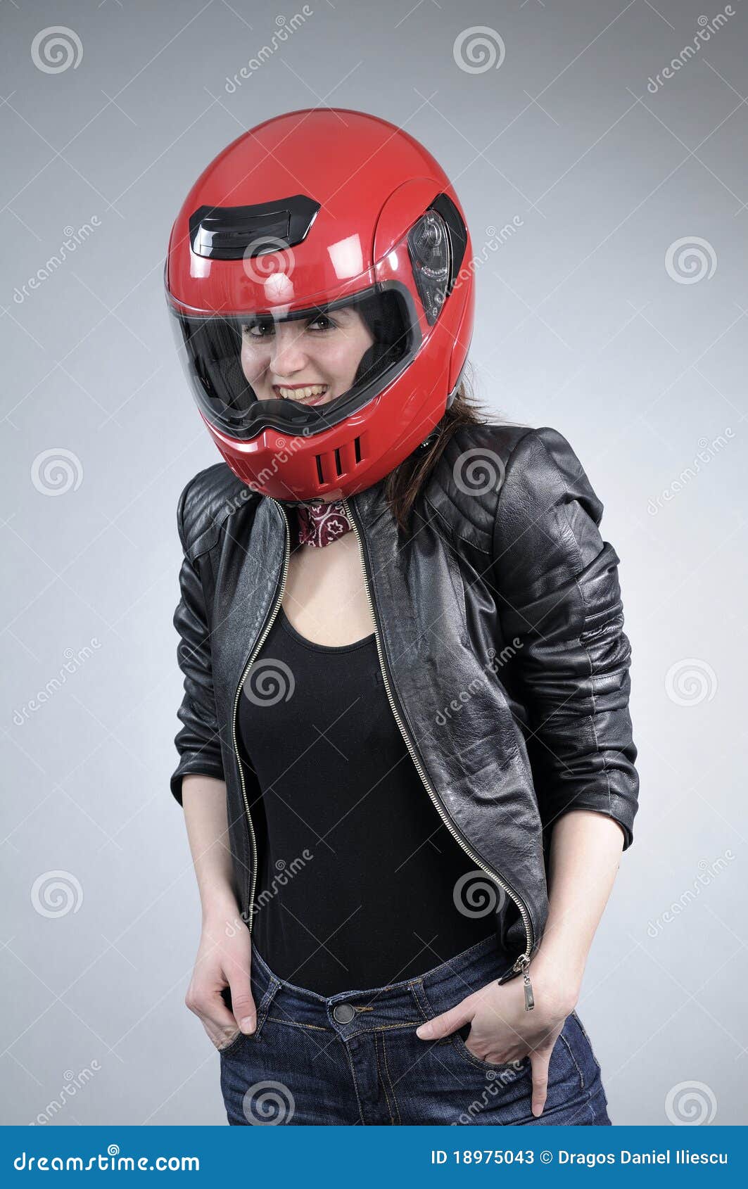 Attractive biker smiling stock image. Image of motorsports - 18975043