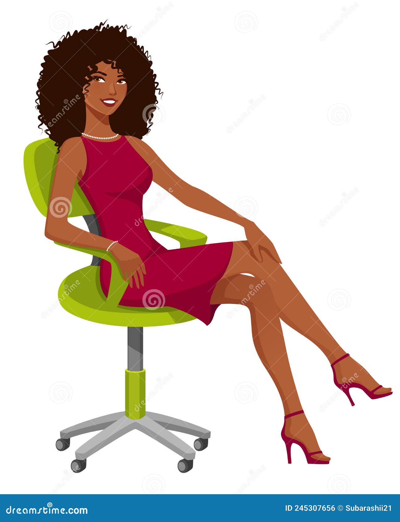 Beautiful African American Woman Sitting In An Office Chair Stock