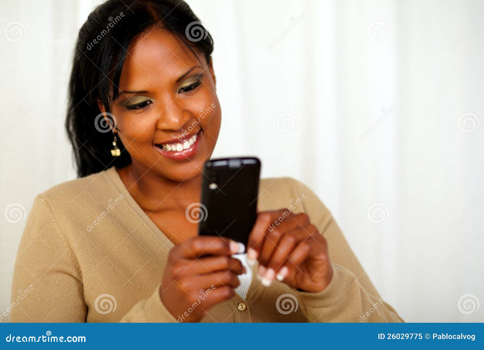 Attractive Black Woman Sending a Text Message Stock Image - Image of ...