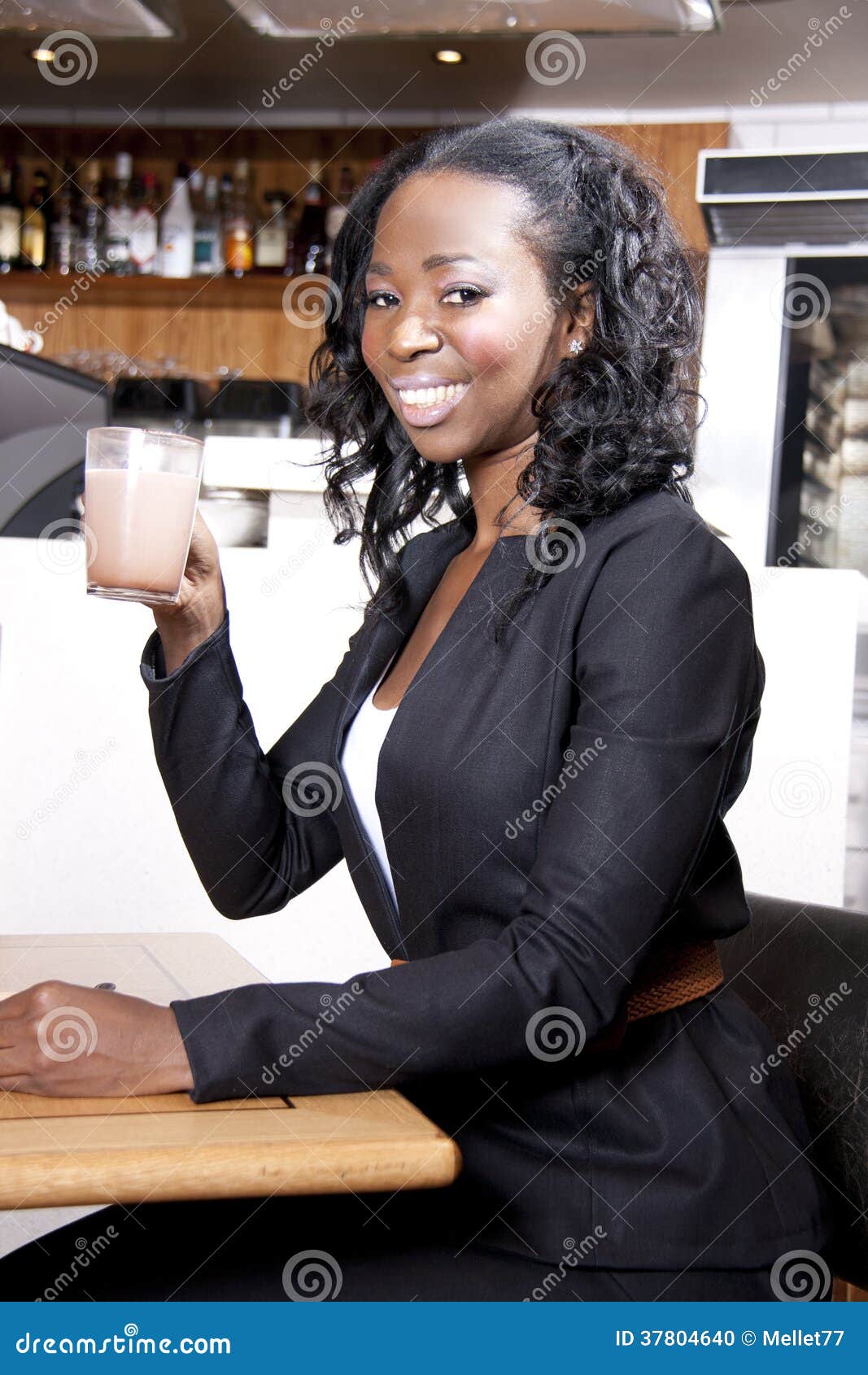 Attractive Black Woman Think and Drinking Coffee Stock Photo - Image of ...