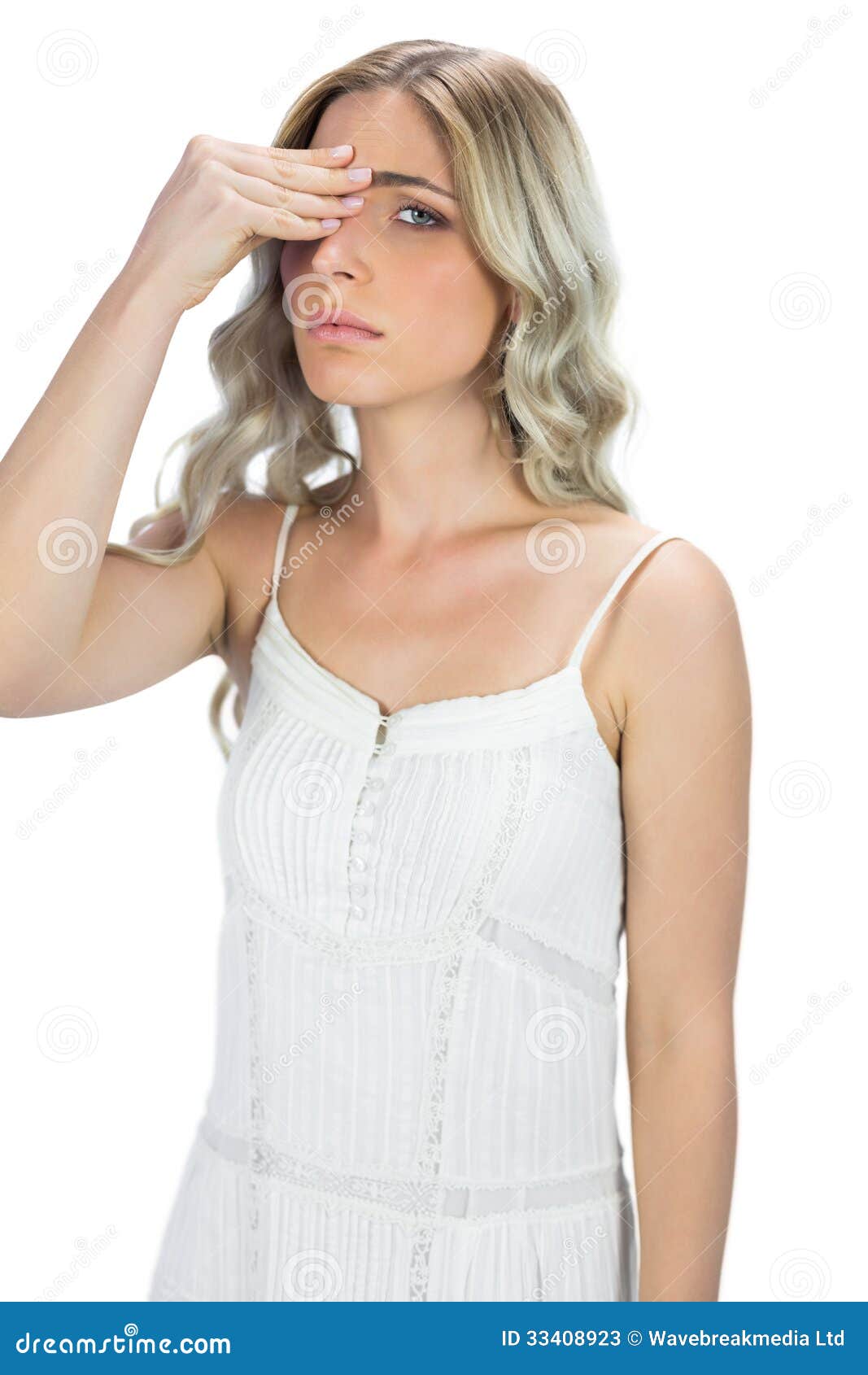 Attractive Blond Model Having Headache Touching Her Forehead Stock ...