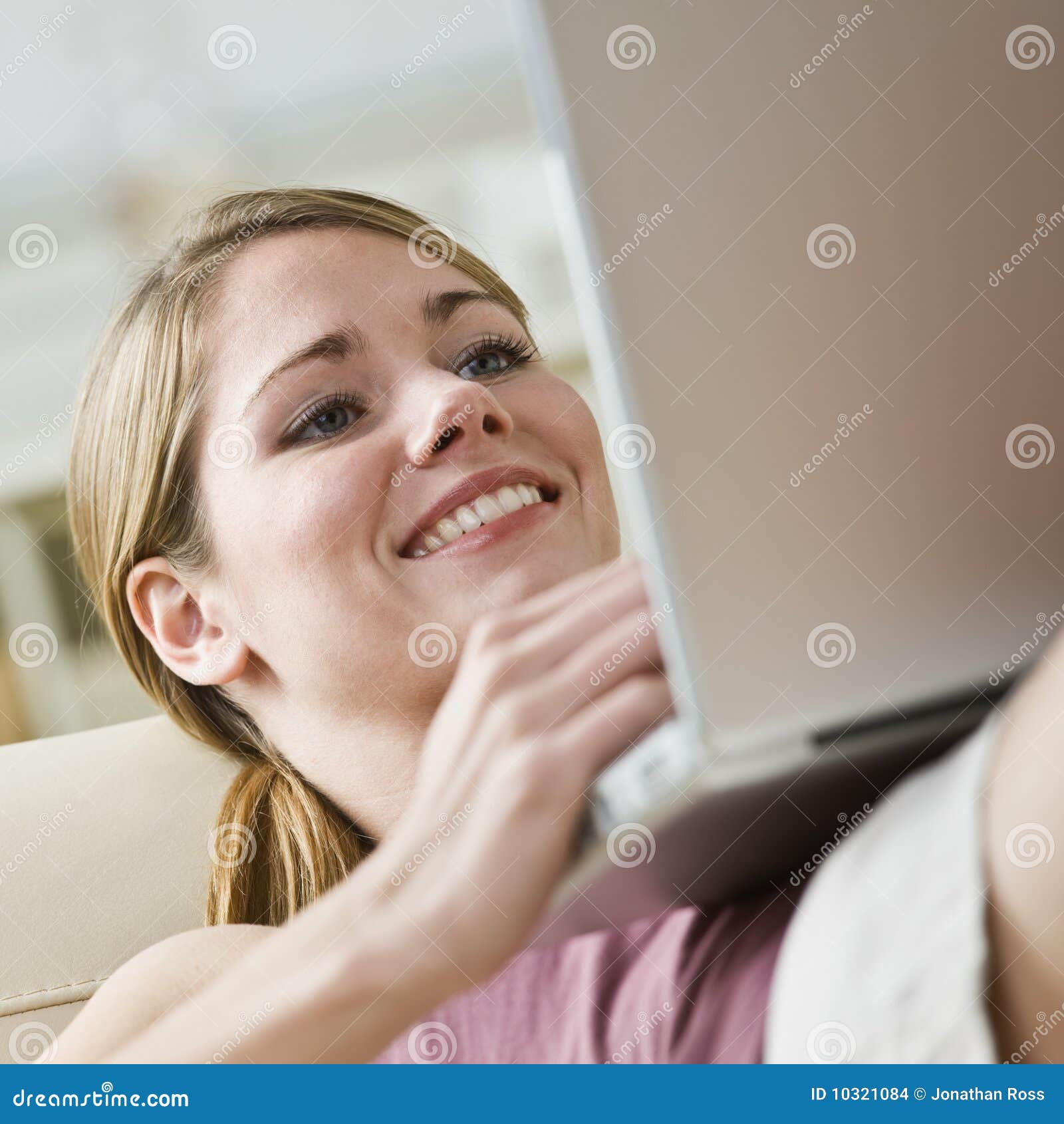 Attractive Blonde with Computer. Stock Photo - Image of calm, female ...