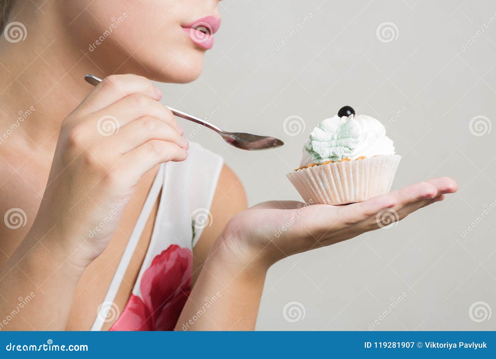 Attractive Blonde Woman Eating Tasty Sweet Dessert With Butter C Stock Image Image Of Happy 7622