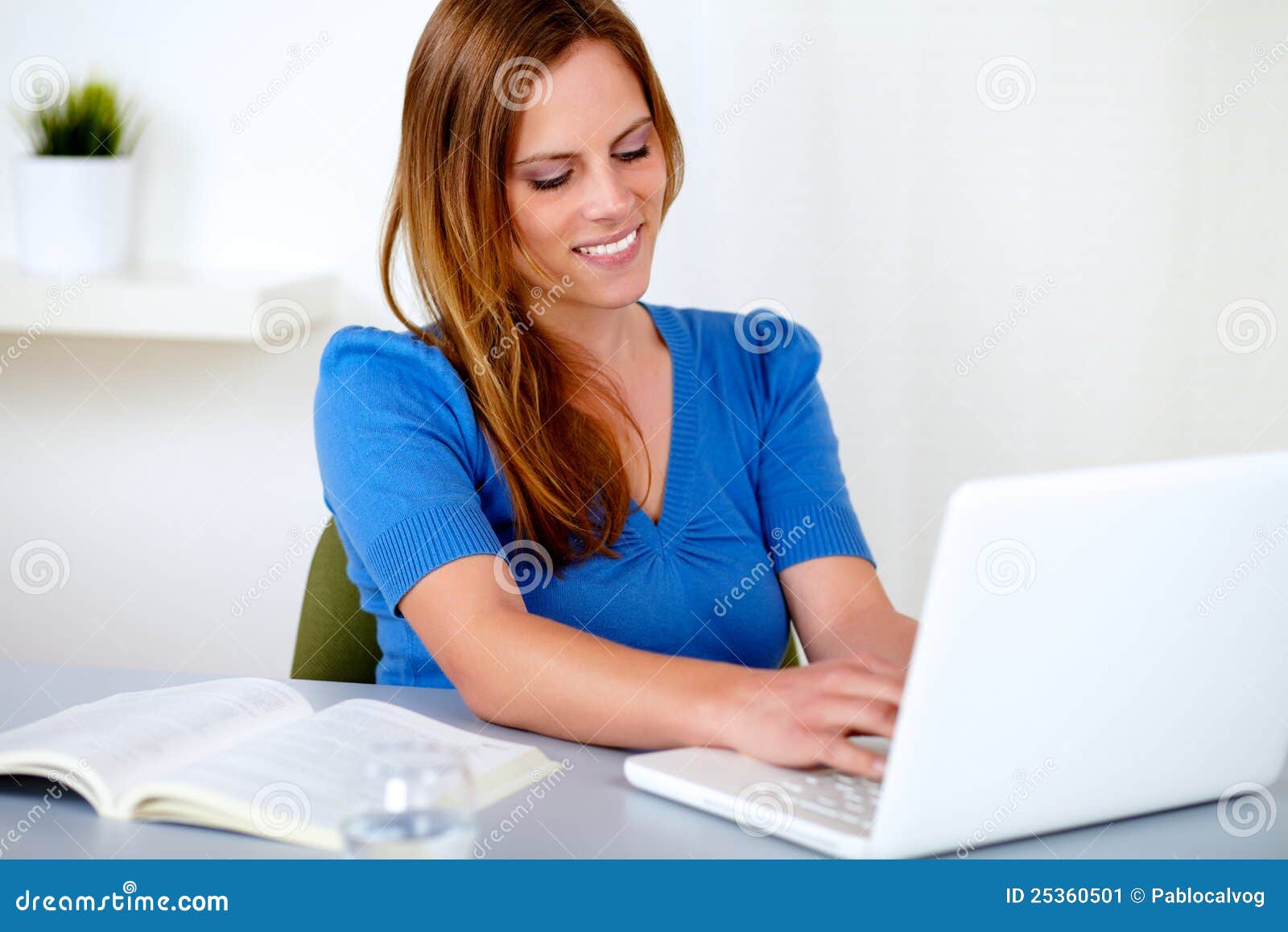 Attractive Blonde Woman Learning on Laptop Stock Image - Image of ...