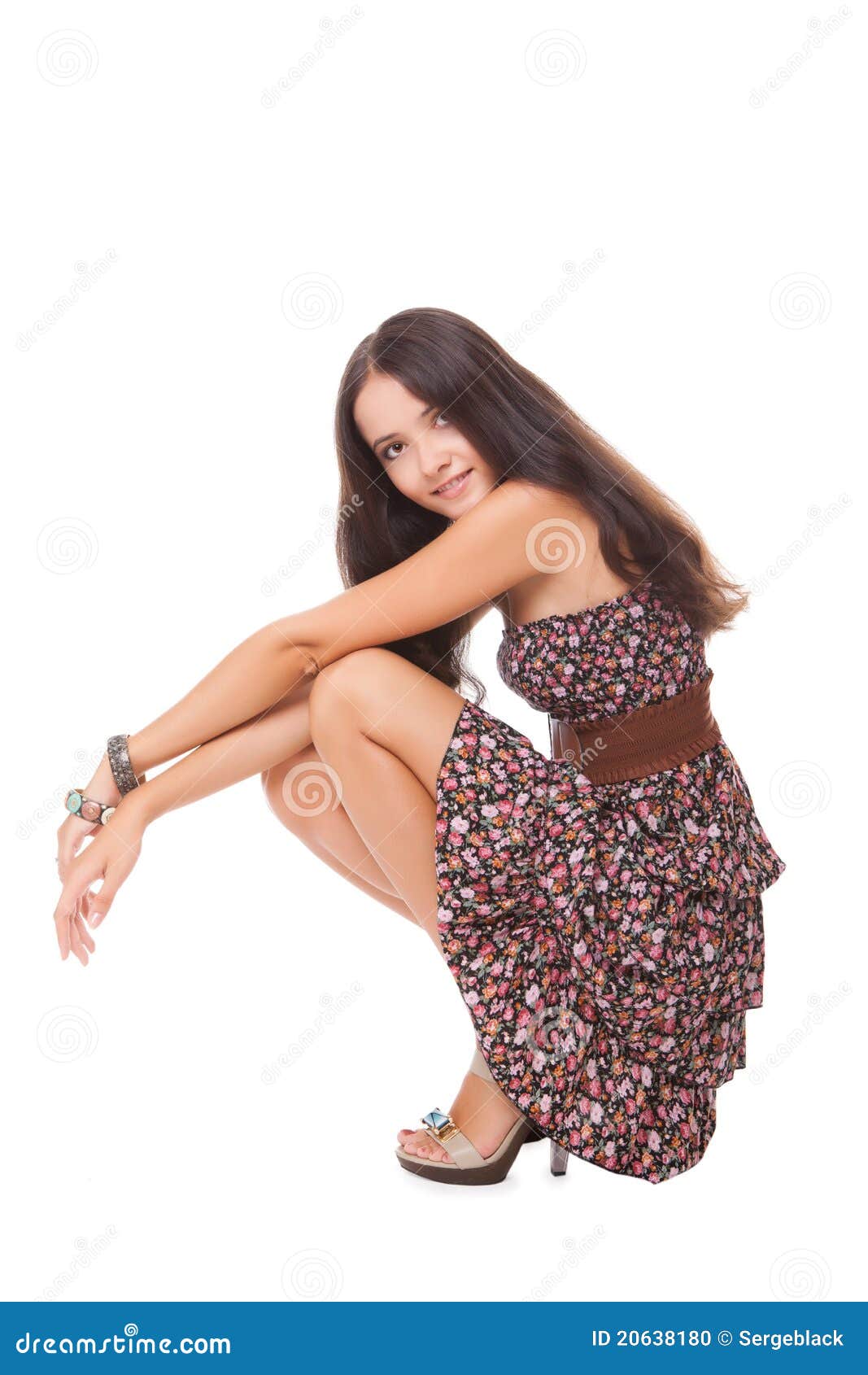 Attractive Bright Young Woman Squatting Stock Photo - Image of beauty ...