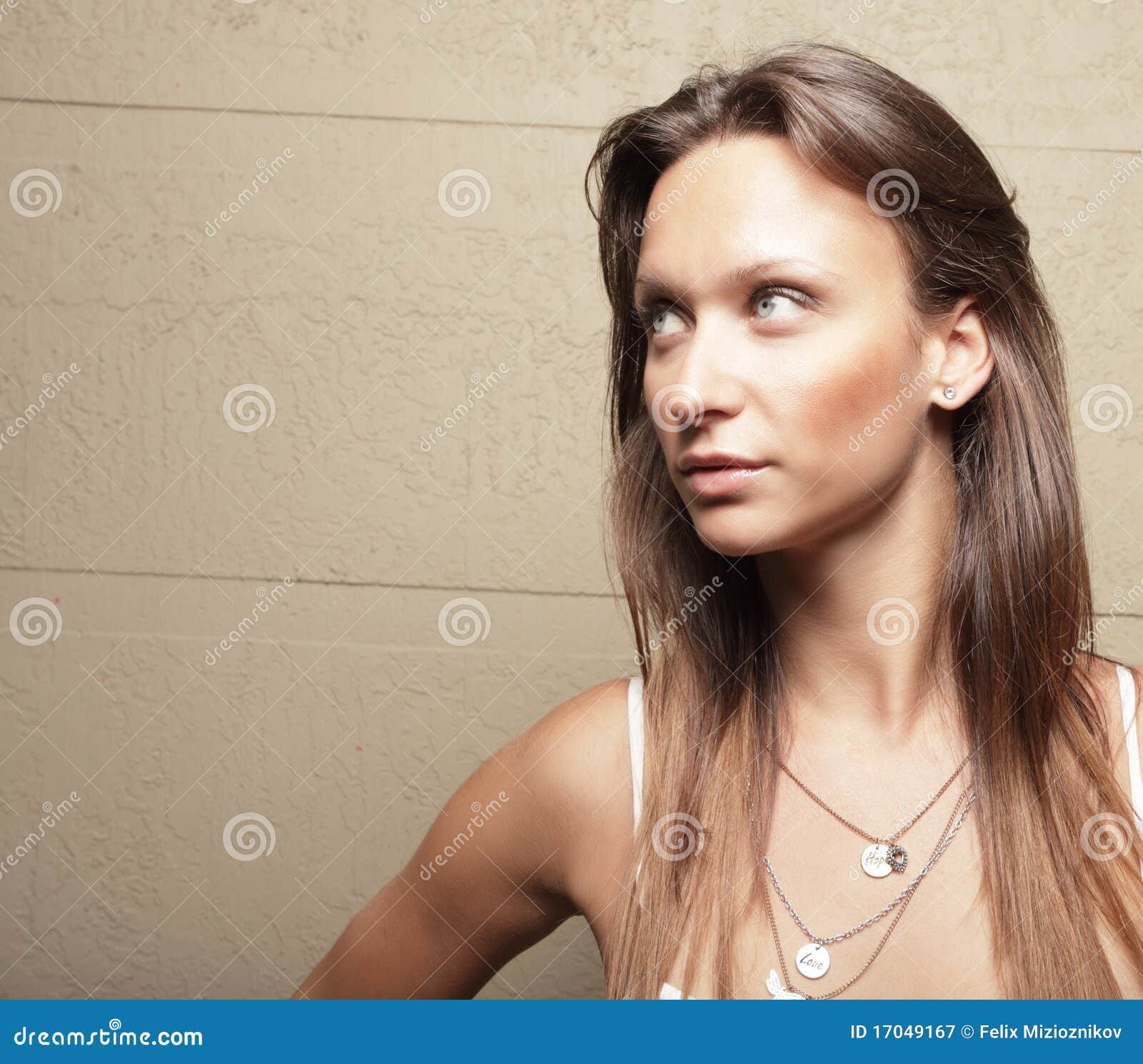 Attractive Brunette Glancing Away Stock Image - Image of necklace ...
