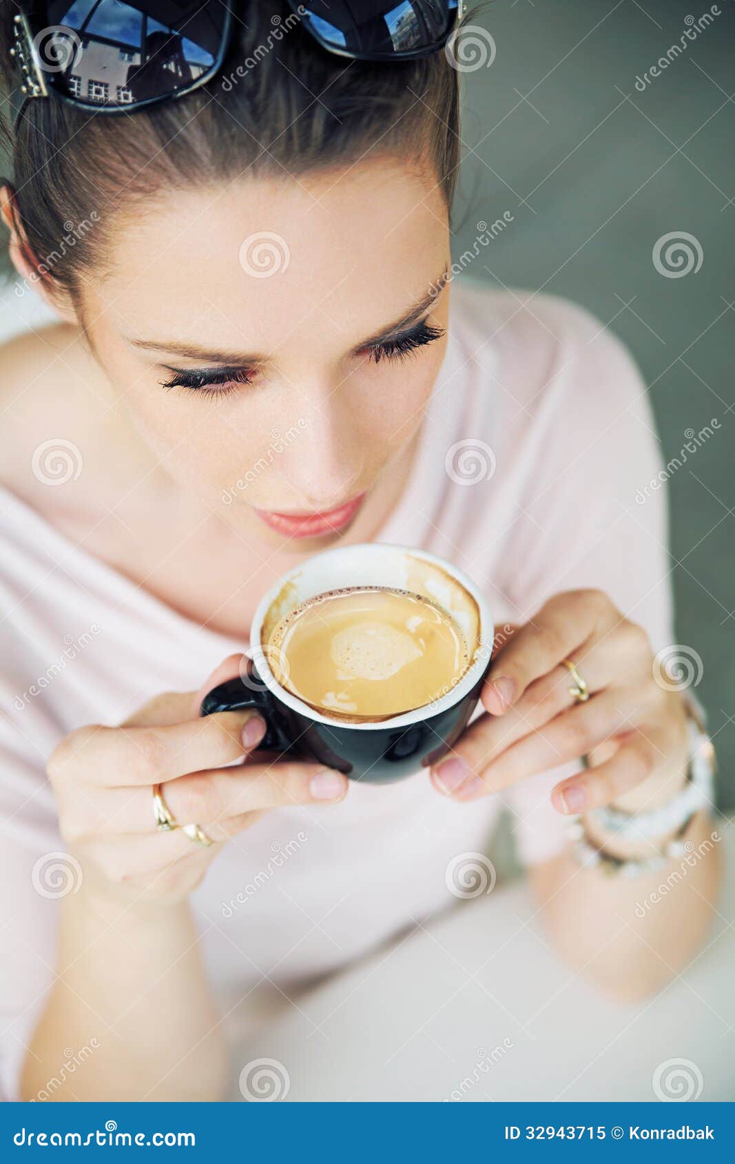 Attractive Brunette Lady Taking a Gulp of Coffee Stock Image - Image of ...