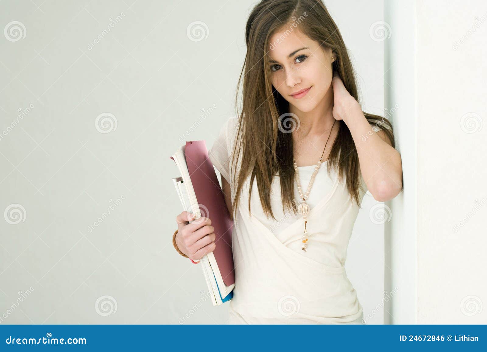 Attractive Brunette Student Girl. Stock Photo - Image of shirt ...