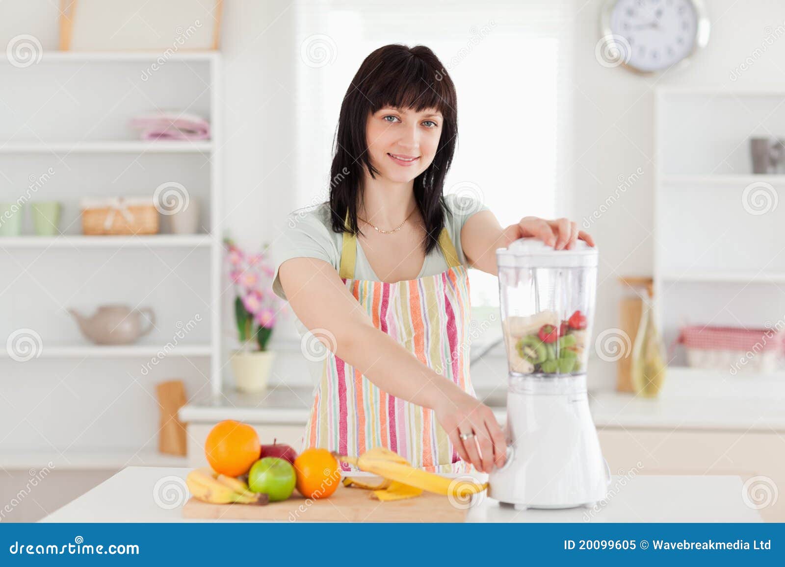 Attractive Brunette Woman Using a Blender Stock Image - Image of little ...