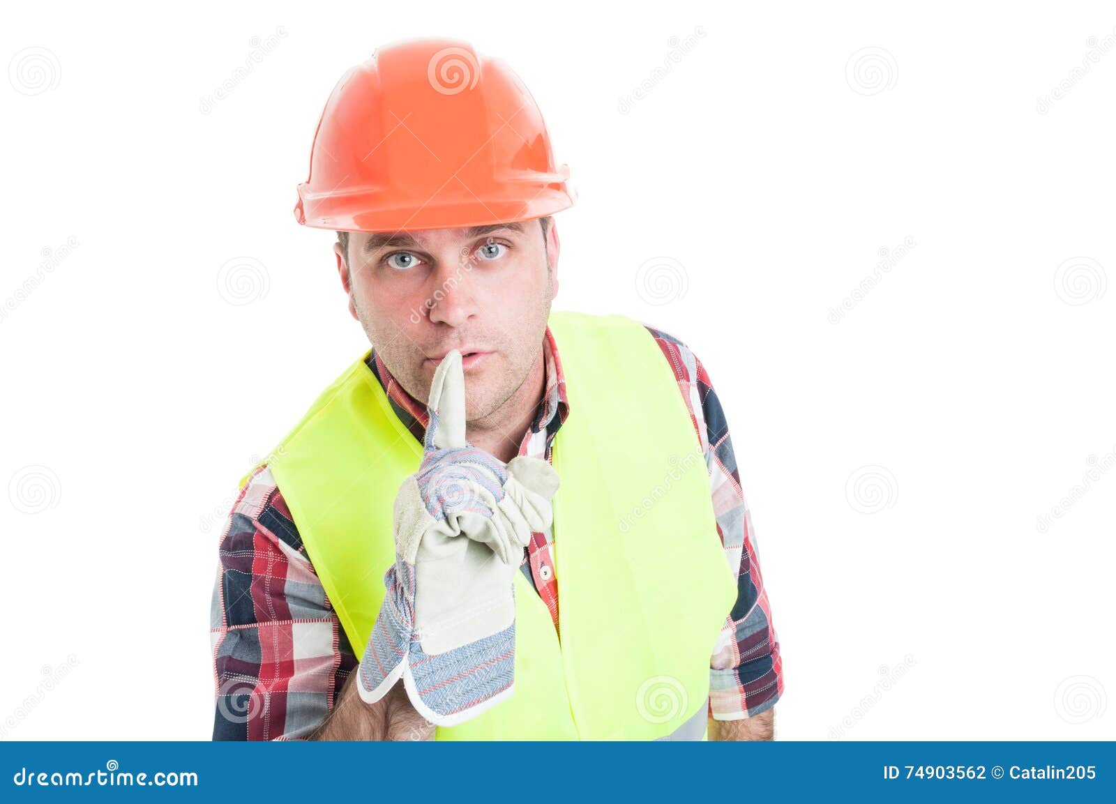 Attractive Builder Doing a Shush Gesture Stock Photo - Image of ...