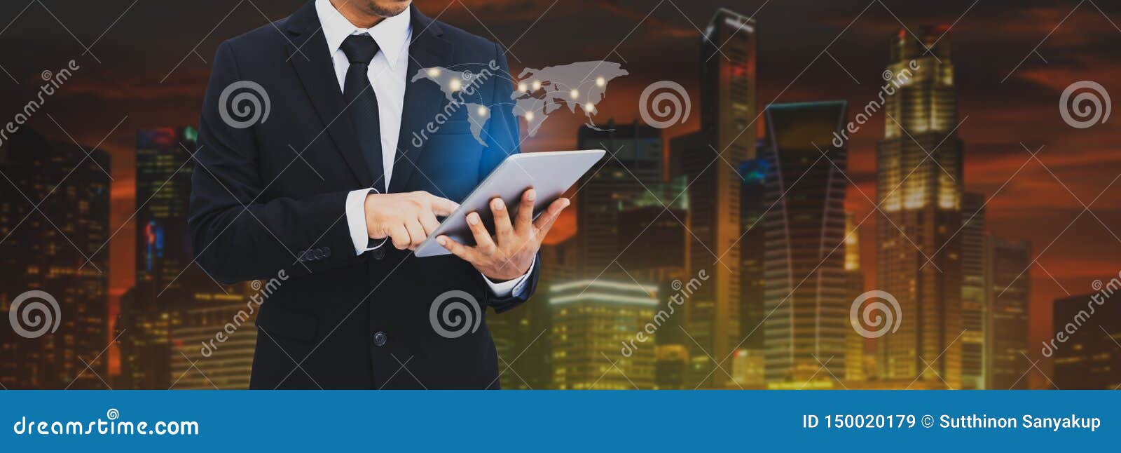 Attractive Business Man Working on Tablet. Businessman Using Tablet ...