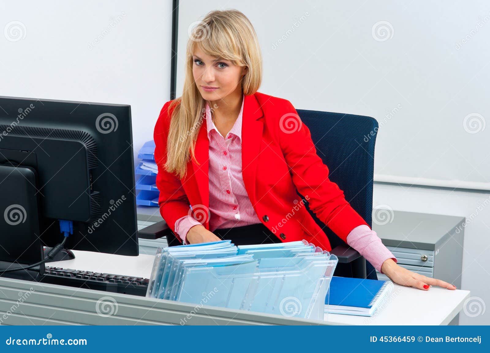 Attractive Business Woman in Office with Computer Stock Image - Image ...