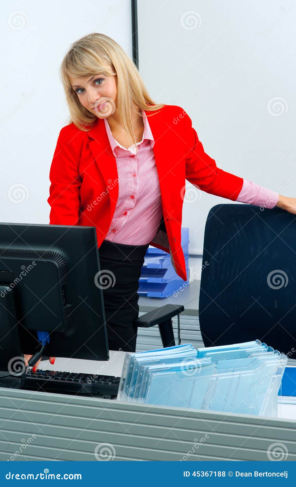 Attractive Business Woman in Office with Computer Stock Photo - Image ...