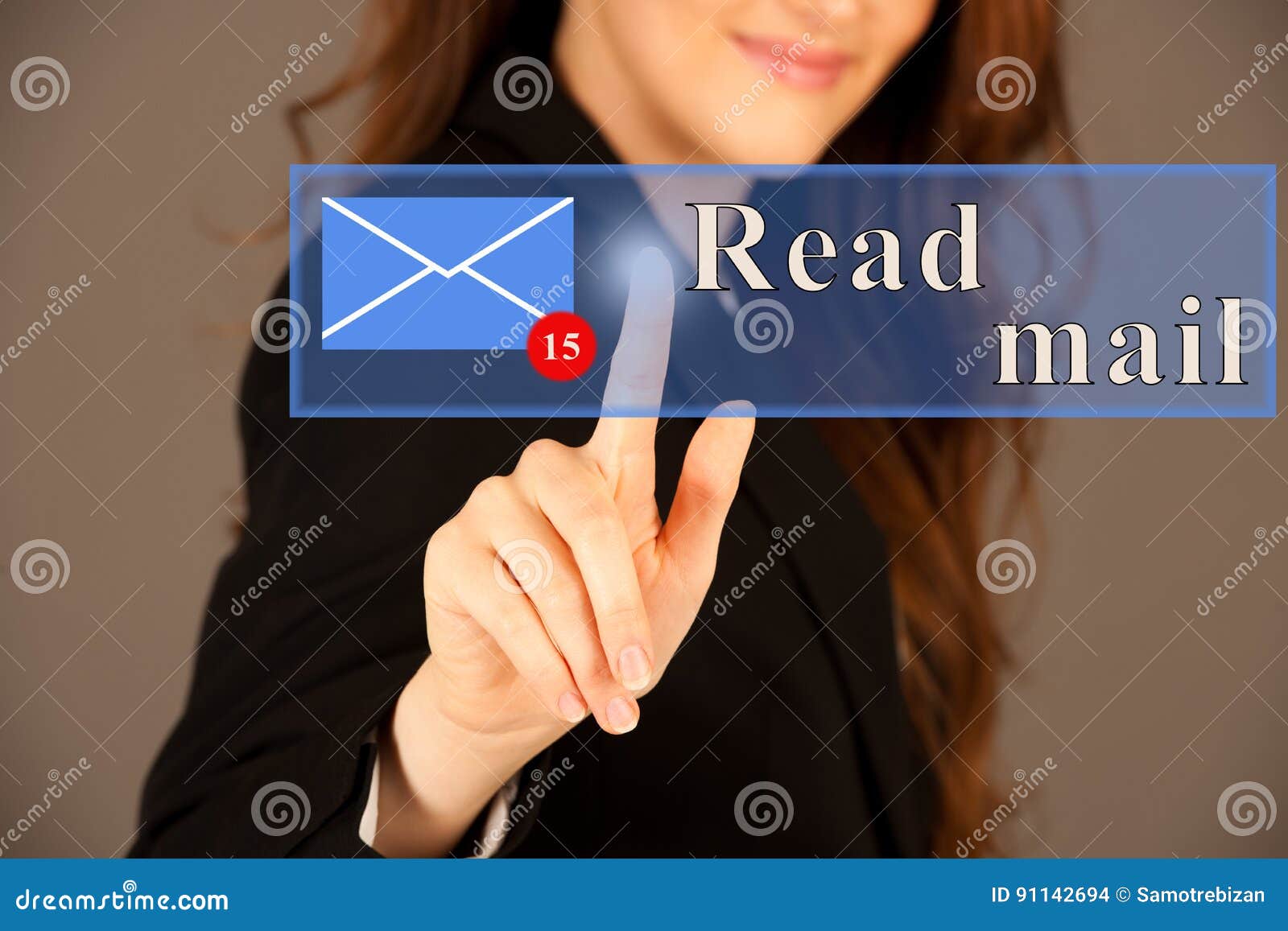 Attractive Business Woman Pressing a Virtual Button Read Mail Stock ...