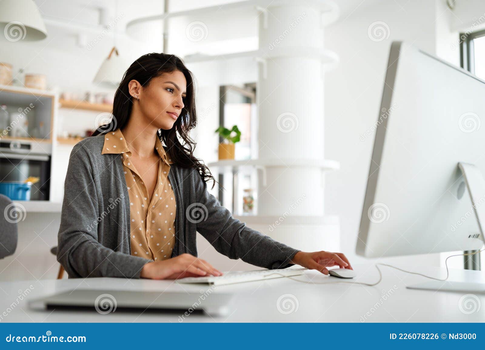 Attractive Business Woman Working on Computer. Business Technology ...