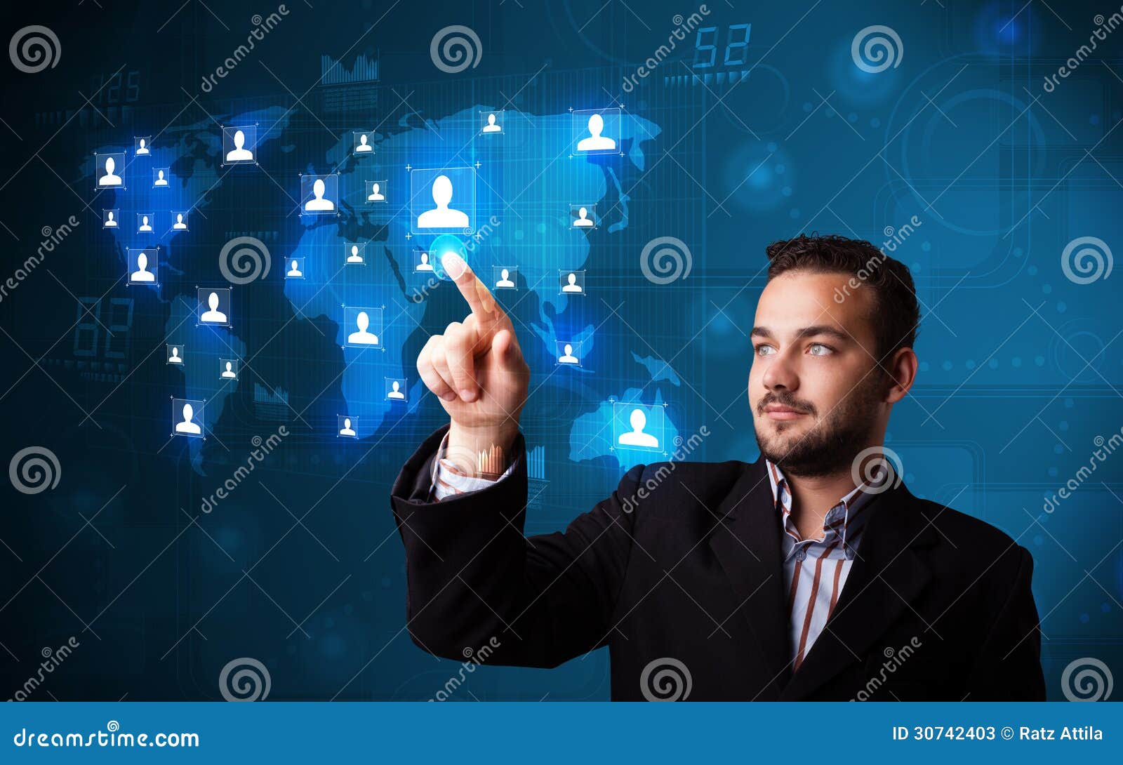 Attractive Businessman Choosing from Social Network Map Stock Image ...