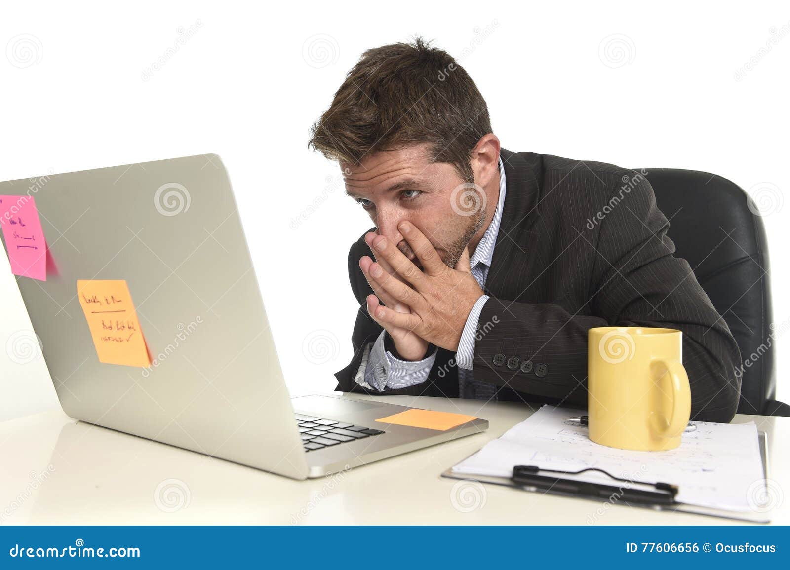 Attractive Businessman Looking Worried in Stress at Office Laptop ...