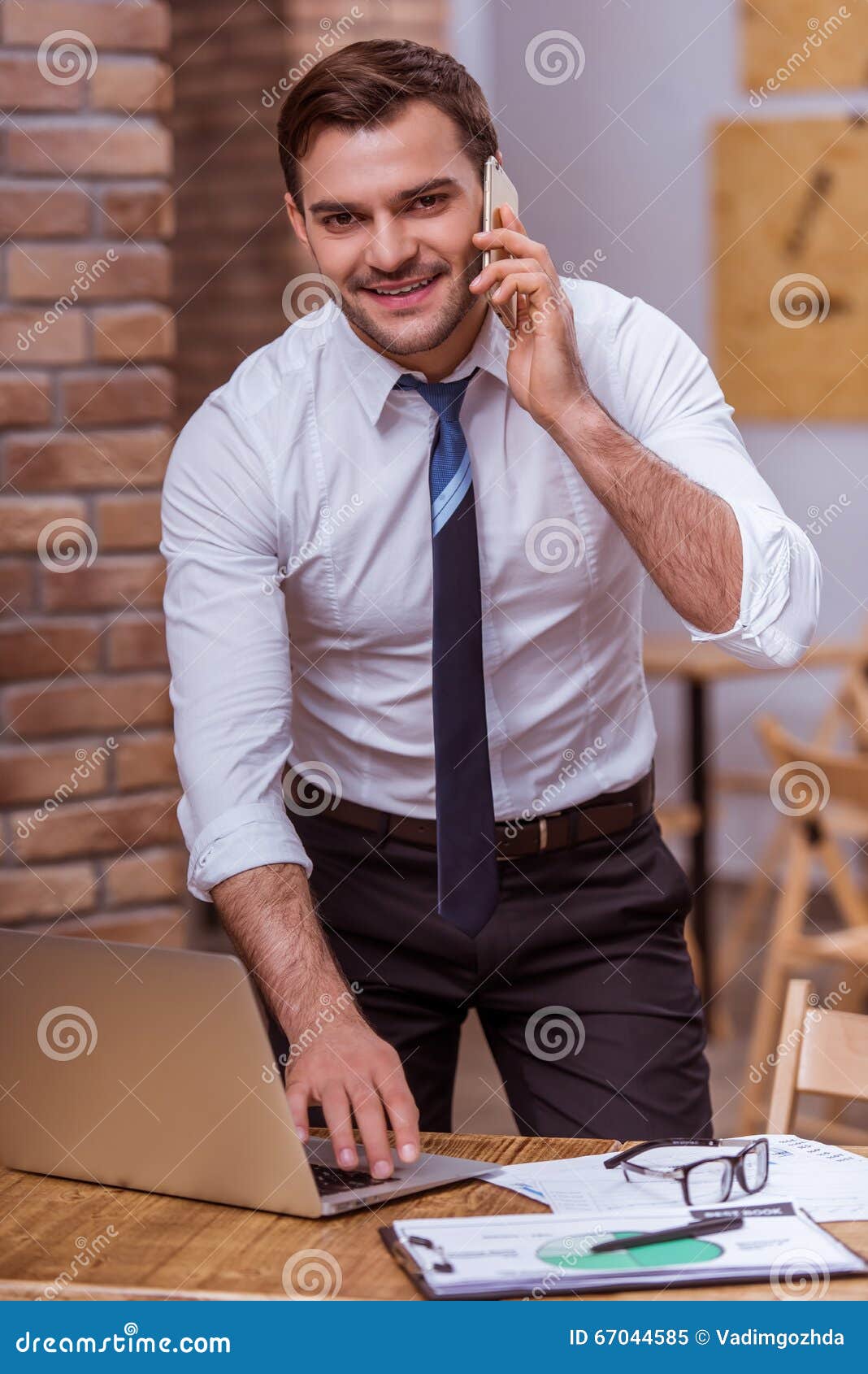 Attractive Businessman Working Stock Image - Image of brunet, cheerful ...