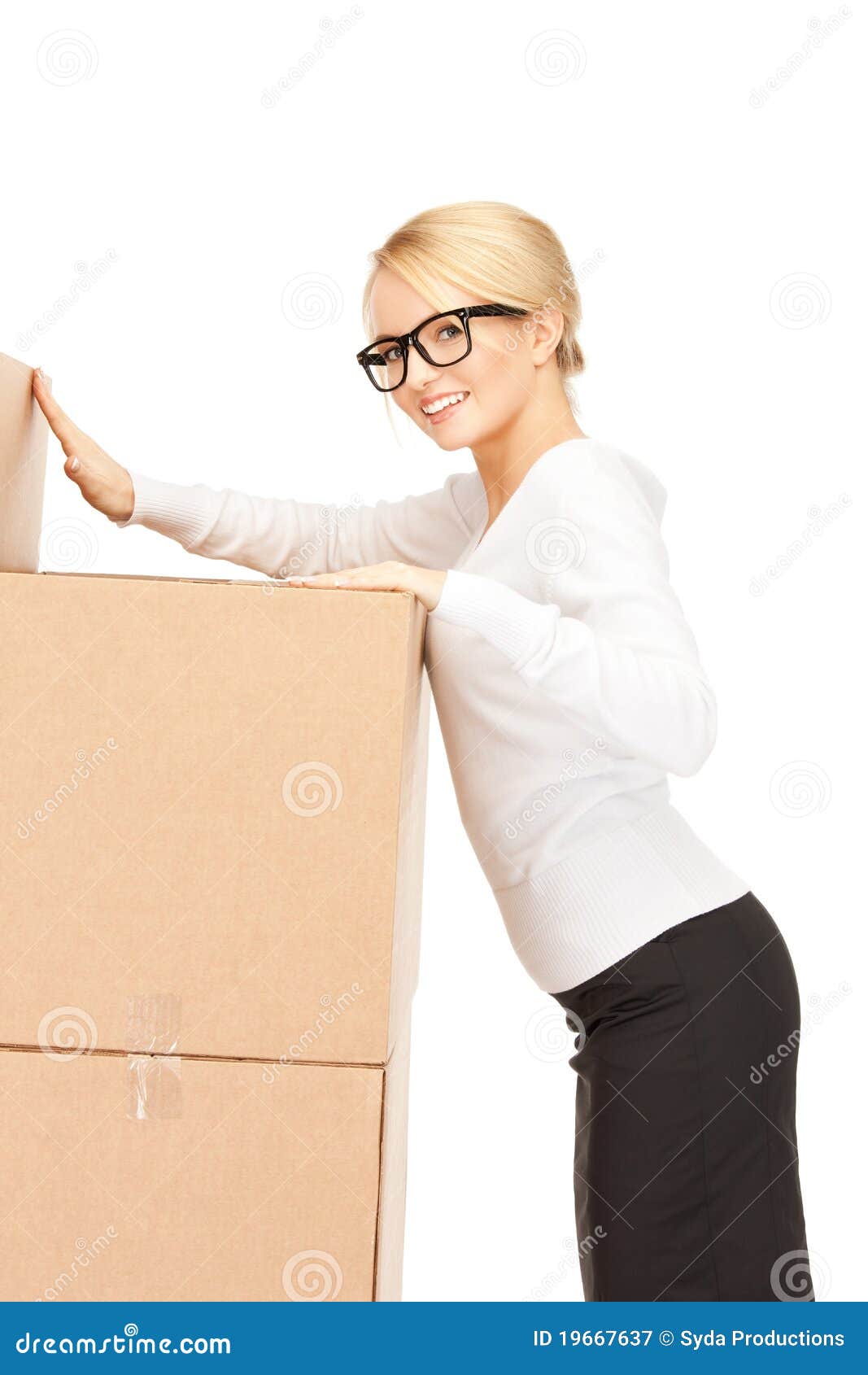 Attractive Businesswoman with Big Boxes Stock Image - Image of lady ...
