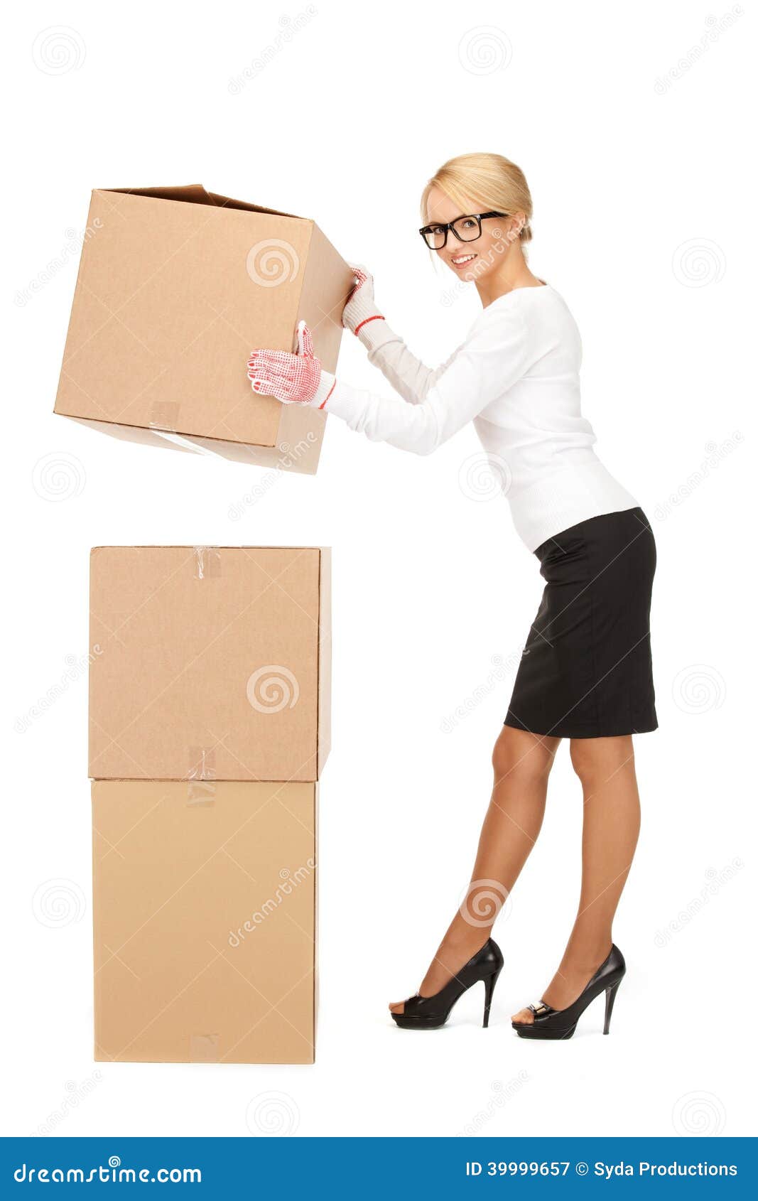 Attractive Businesswoman with Big Boxes Stock Image - Image of delivery ...