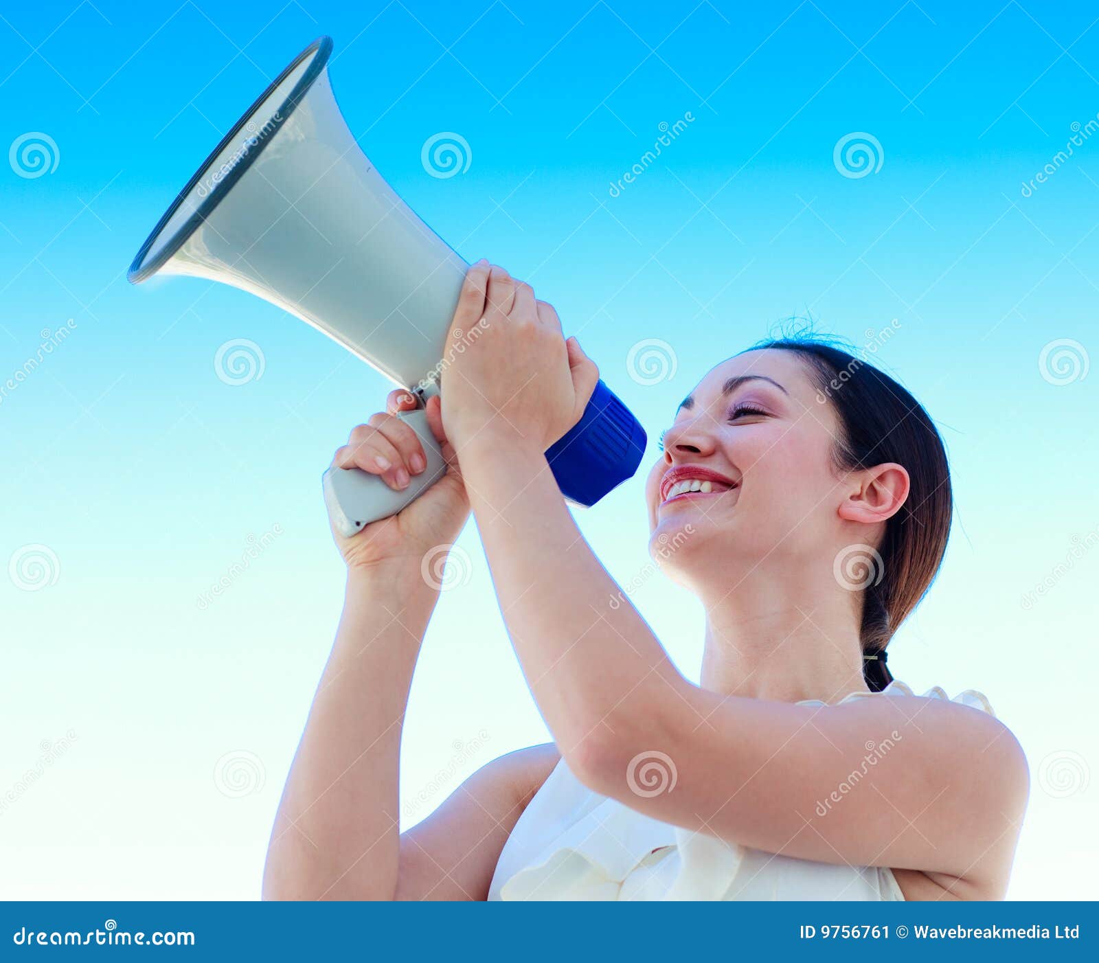 Attractive Businesswoman Shouting in a Megaphone Stock Image - Image of ...