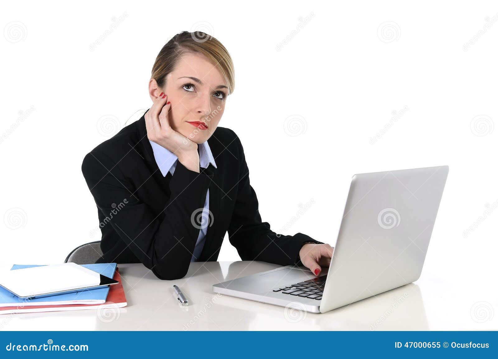 Attractive Businesswoman Thinking and Looking Distraught while Working ...