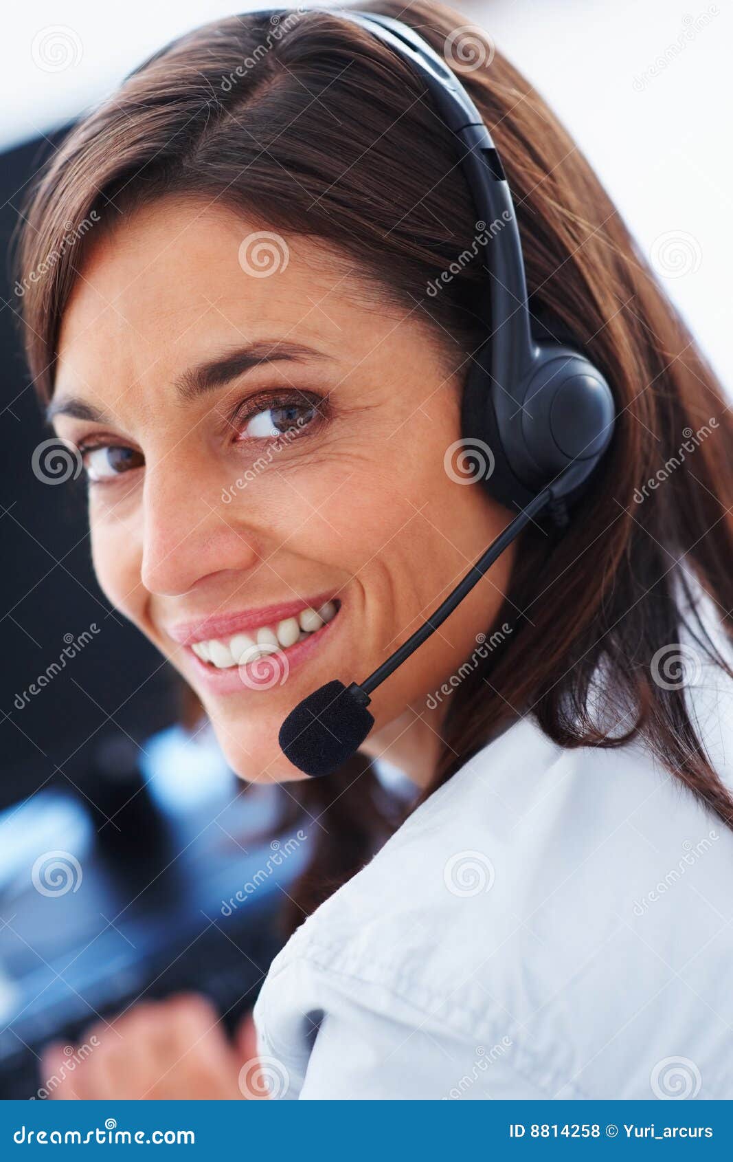 Attractive Call Center Executive Smiling Stock Photo - Image of ...