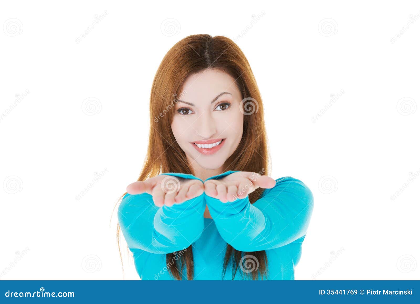 Attractive Casual Woman with Hands in Front. Stock Image - Image of ...