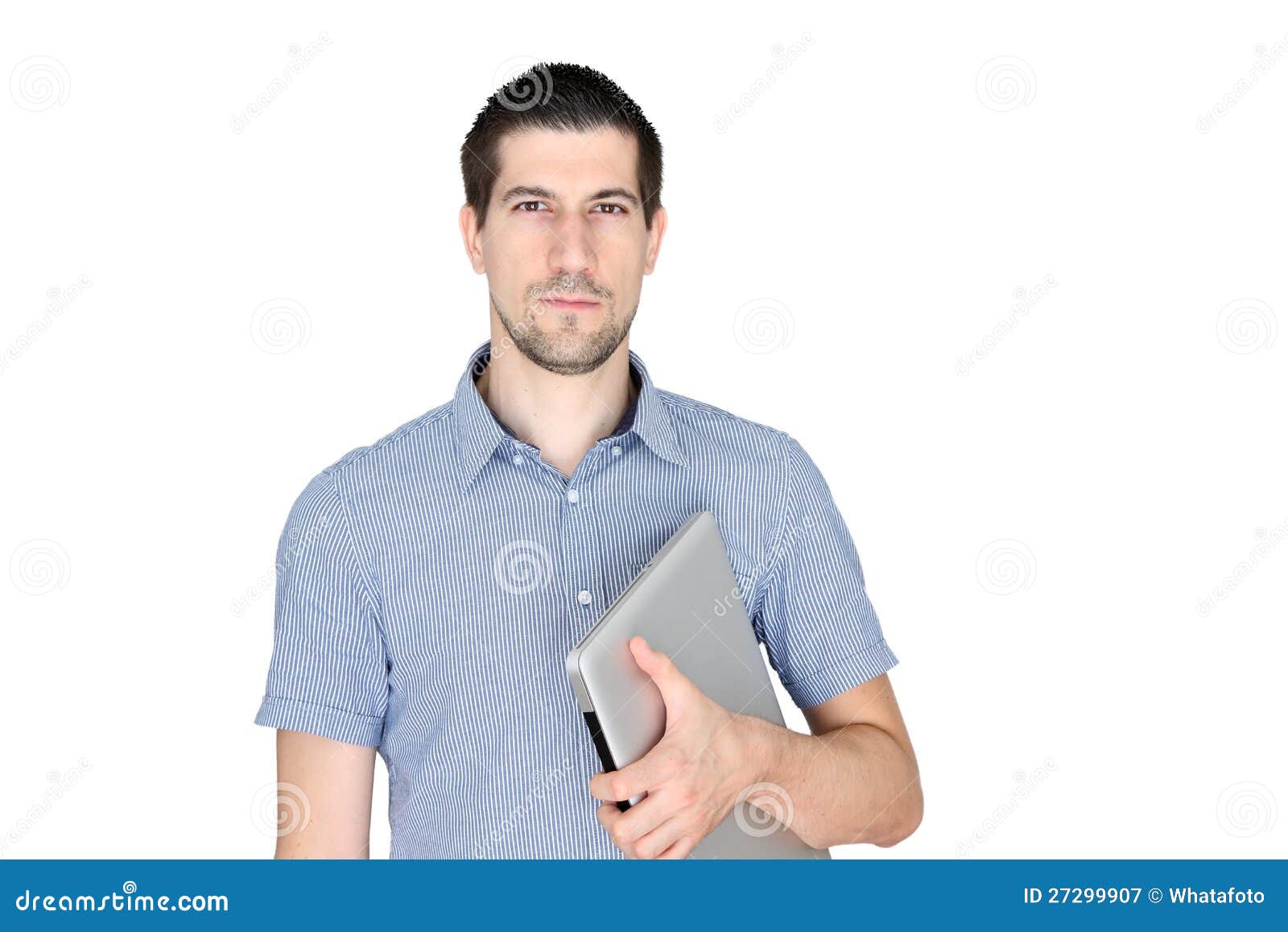 Attractive Casual Young Man Holding Laptop Stock Image - Image of ...