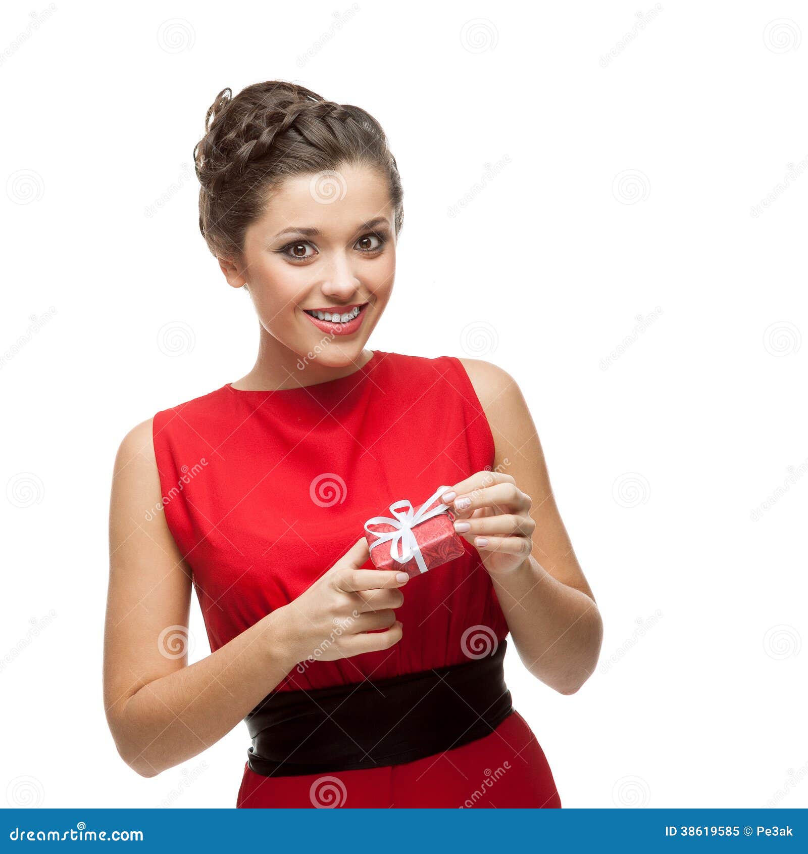 Attractive Cheerful Woman Holding Gift Stock Image - Image of gift ...