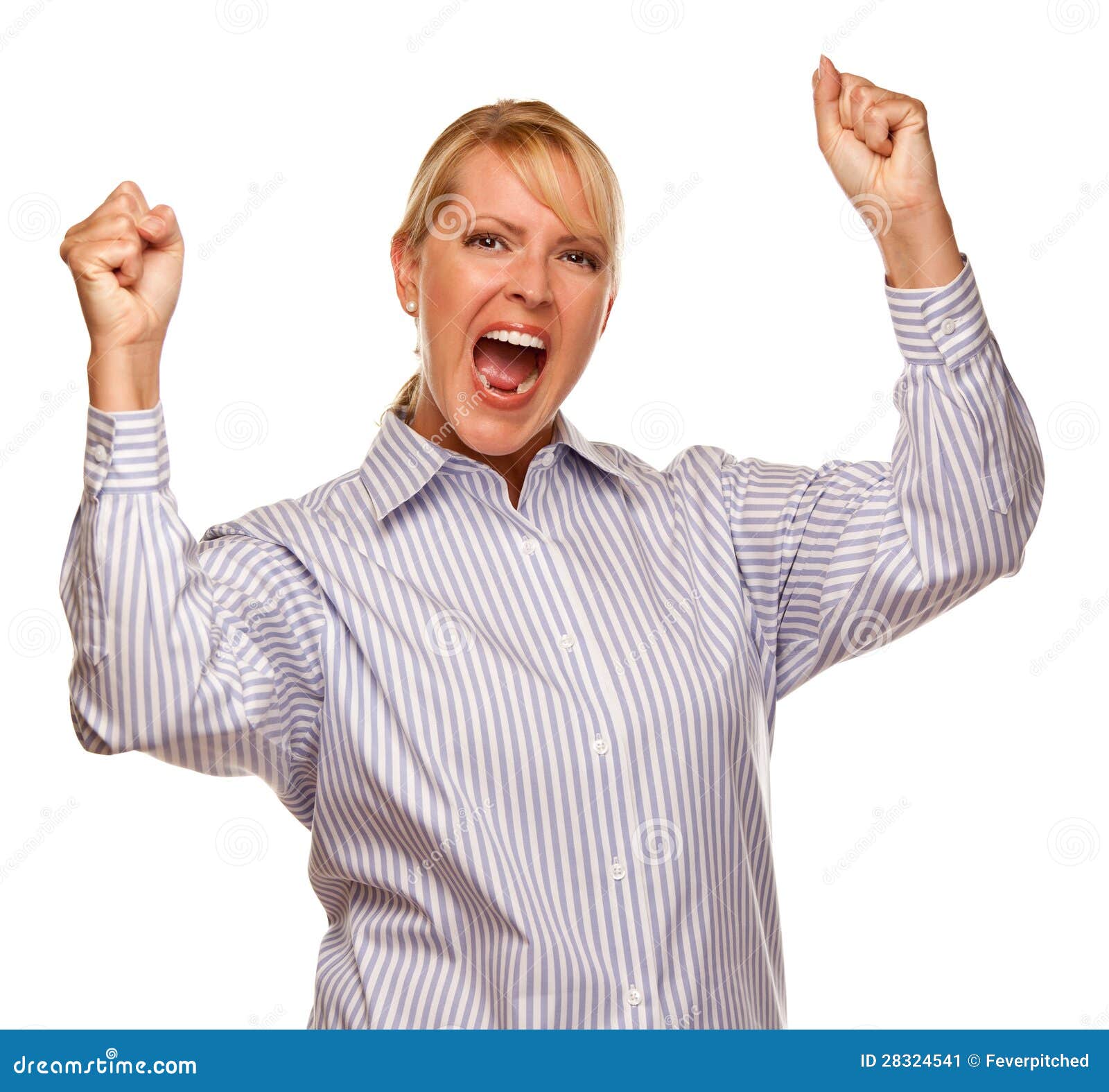 Attractive Cheering Blond Woman Isolated on White Stock Image - Image ...