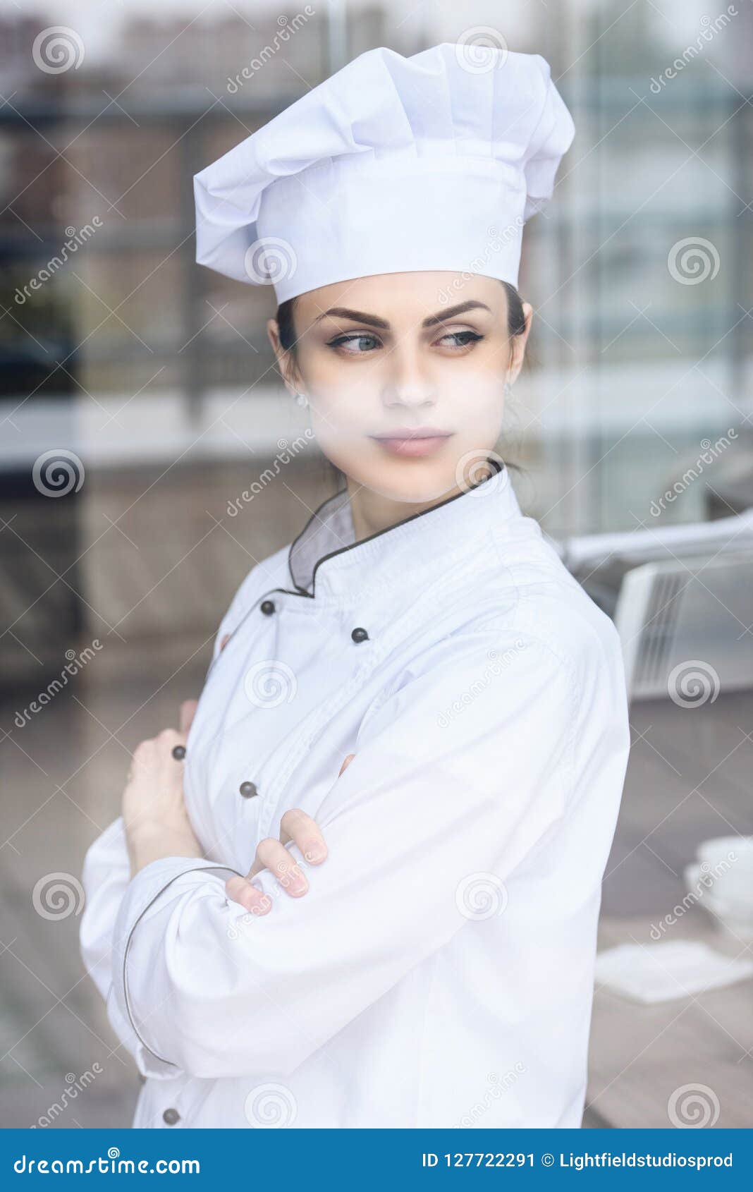 Attractive Chef Looking Away Stock Image - Image of workspace, kitchen ...