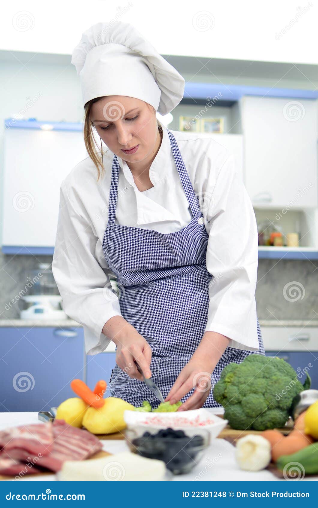 Attractive Chief Cook Preparing Food Stock Photo - Image of broccoli ...