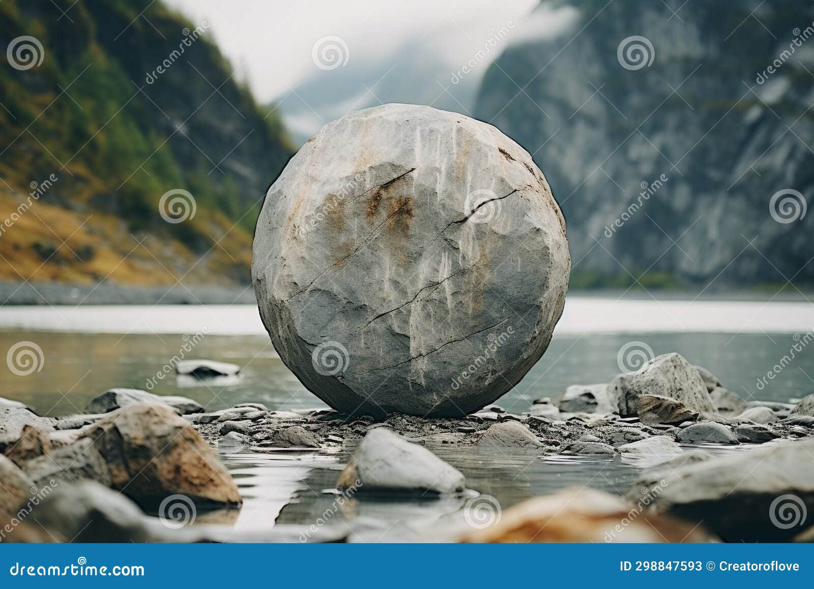Attractive Circle Shaped Gray Marble Rocks on the Beautiful Lake Stock ...